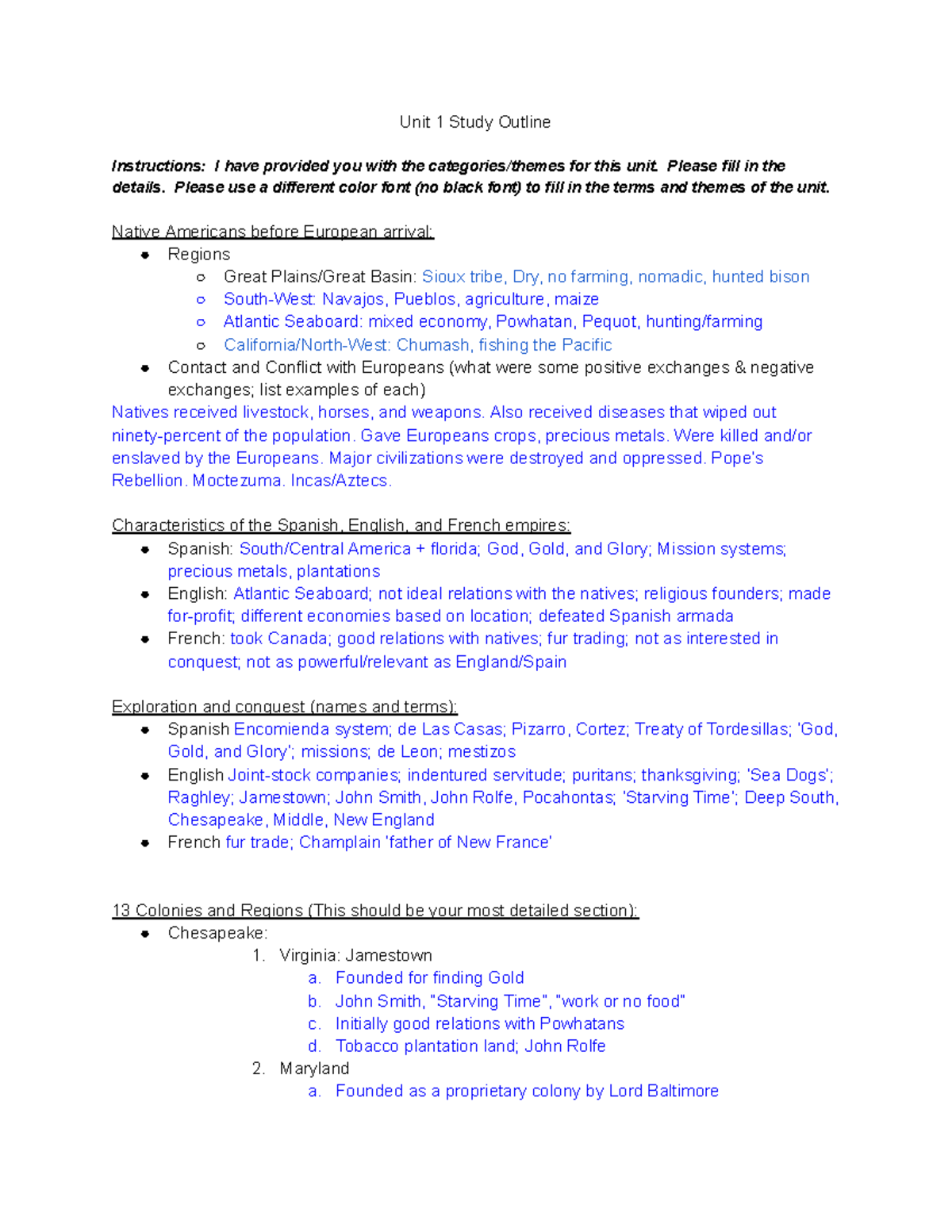 Copy of Royal Starr - 2024 Unit 1 Study Outline (Blank) - Unit 1 Study ...