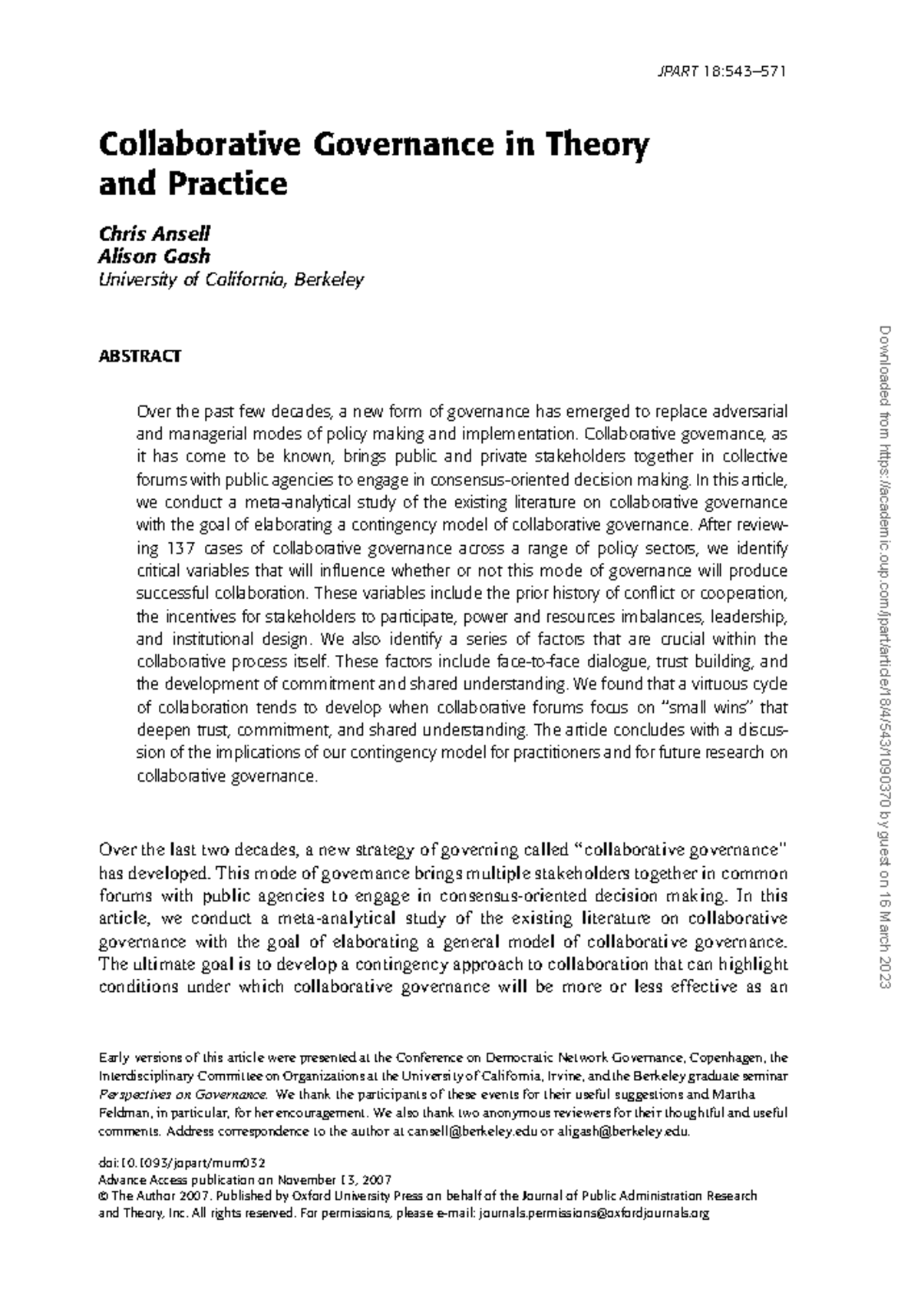 Collaborative Governance in Theory and Practice - Collaborative ...