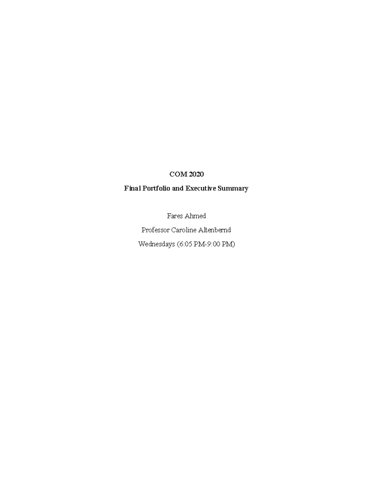 Final Portfolio and Executive Summary - COM 2020 Final Portfolio and ...