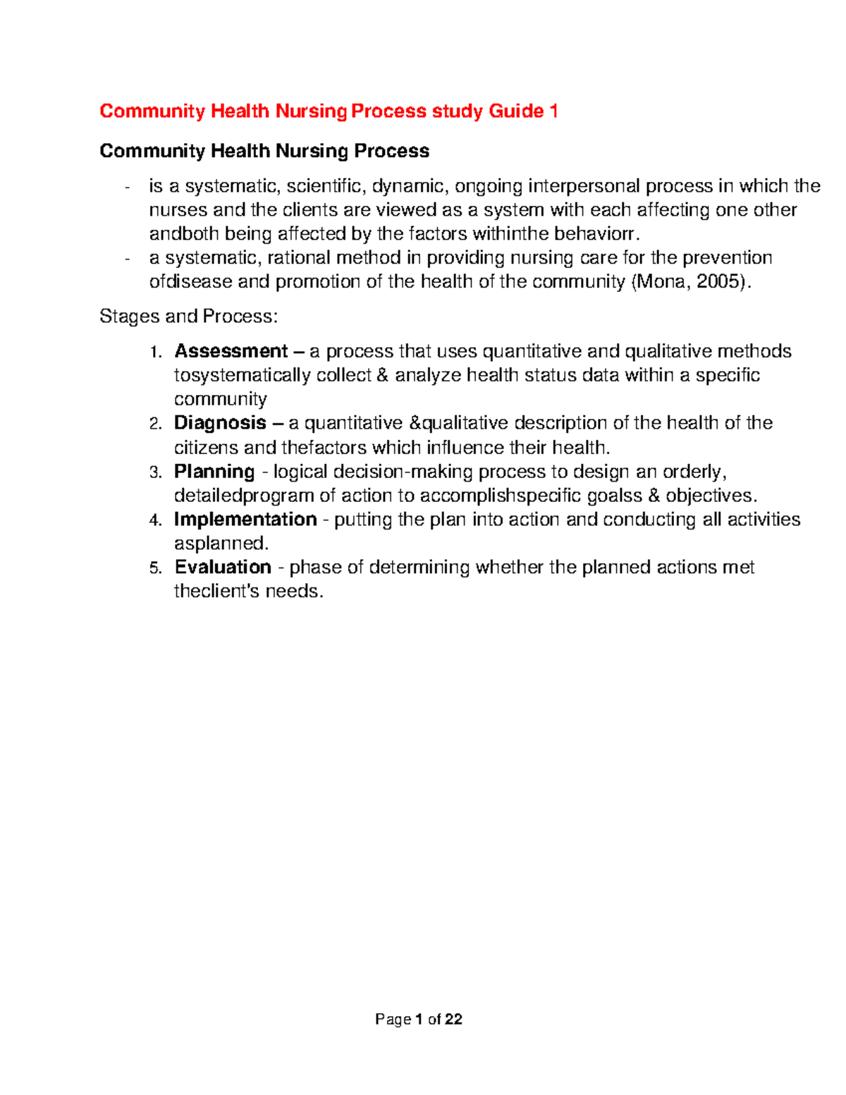 Community Health Nursing Process study Guide 1 - a systematic, rational ...