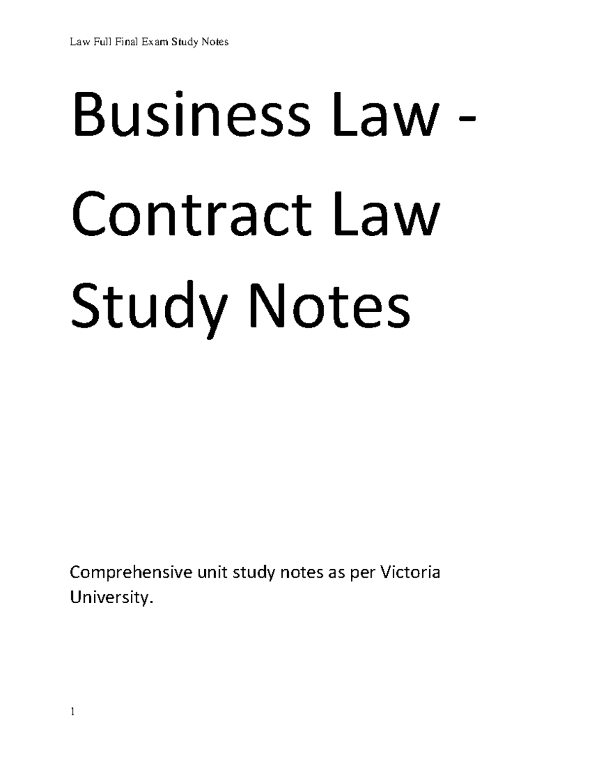 Contract Law Summary - Business Law - Contract Law Study Notes ...