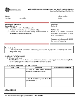 SAS#14-ACC 111 - none - Student Activity Sheet Module # 14 Name: - Studocu