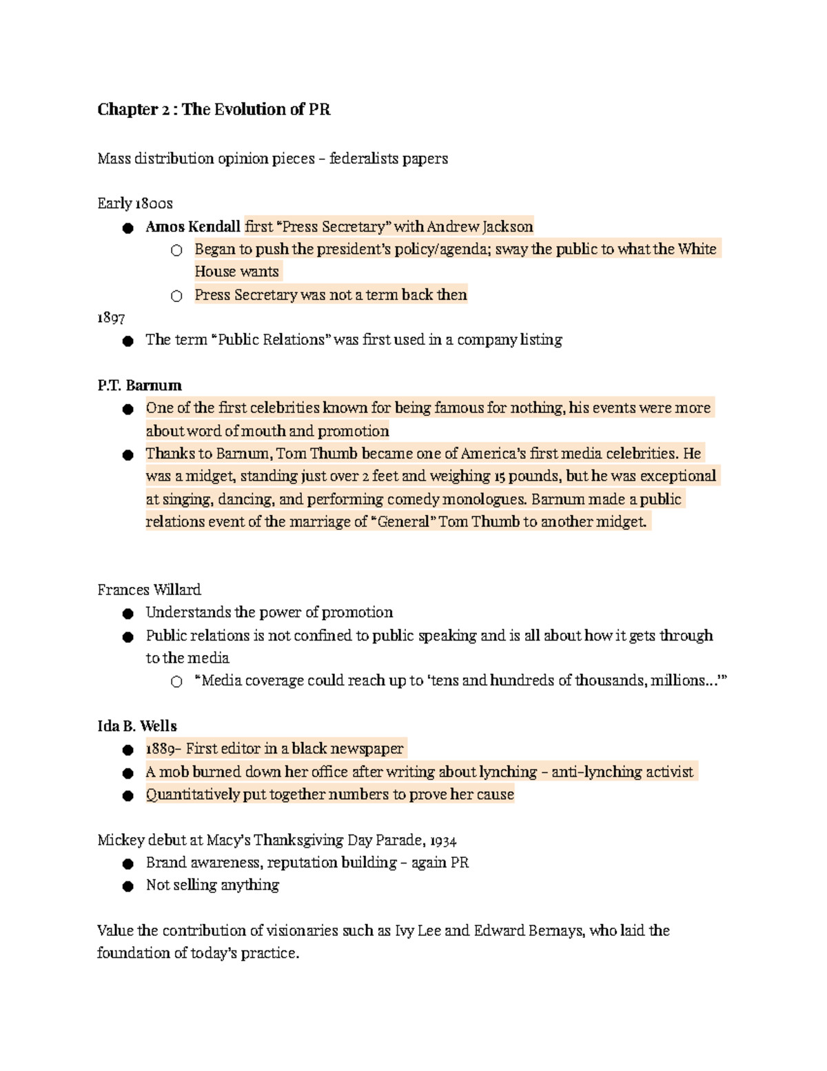 PUR3000 - Ch. 2 Notes - Elizabeth Ray - Chapter 2 : The Evolution of PR ...