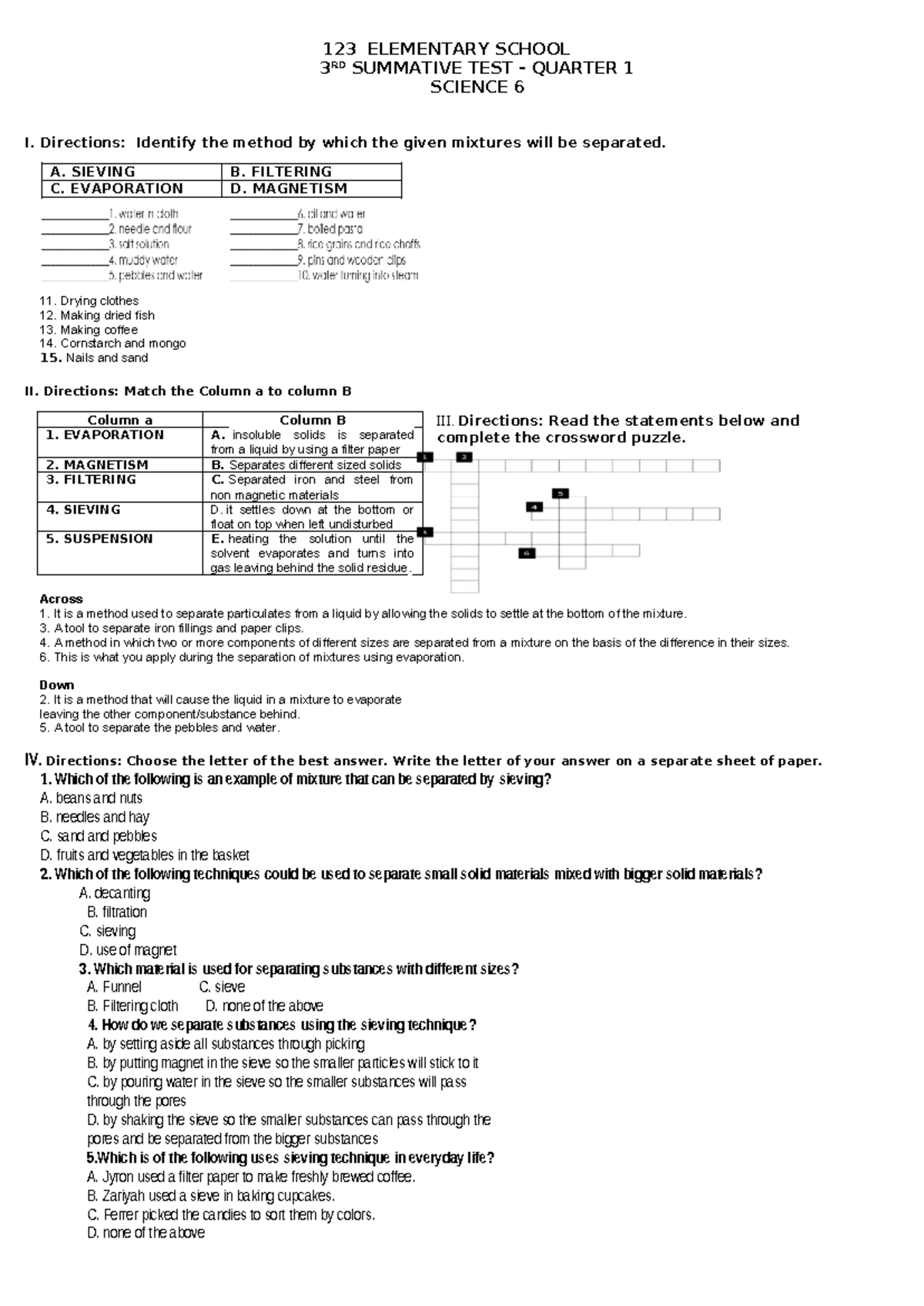 3rd summative test Quarter 1 - 123 ELEMENTARY SCHOOL 3 RD SUMMATIVE ...