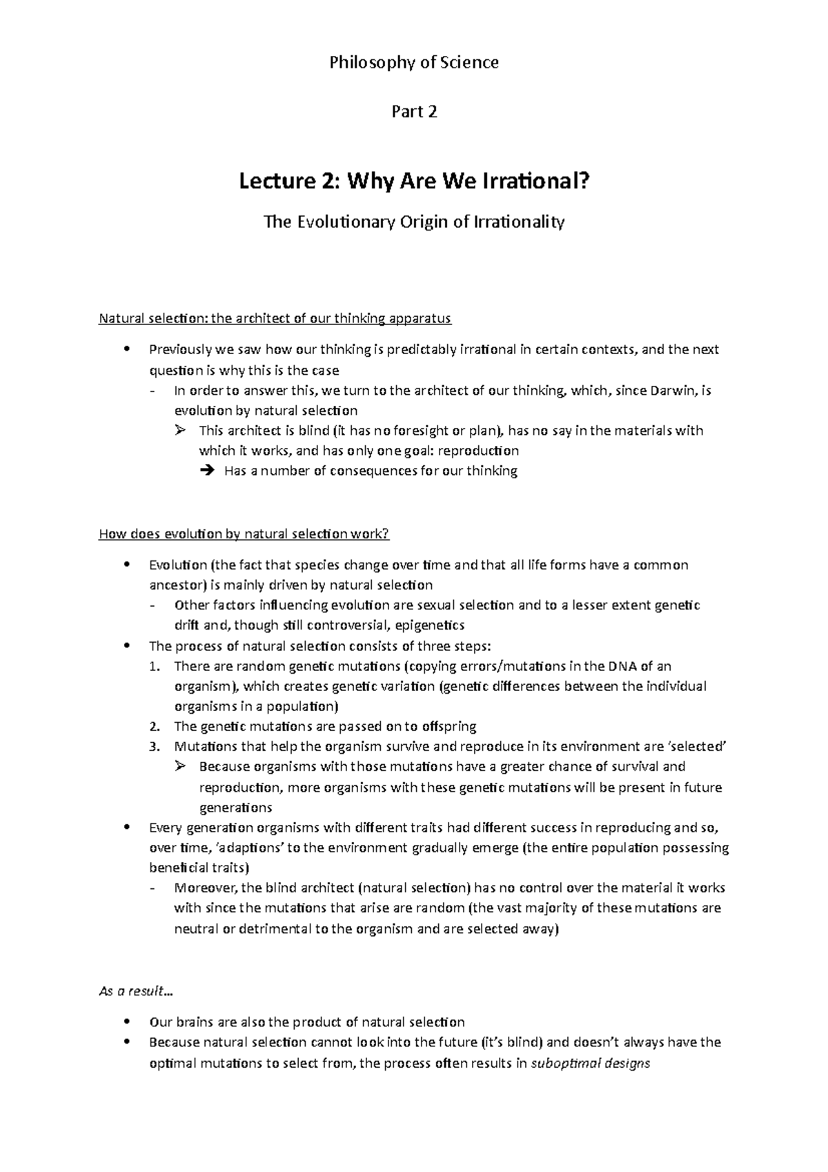 Philosophy of Science Part 2, Lecture 2 - Why Are We Irrational ...
