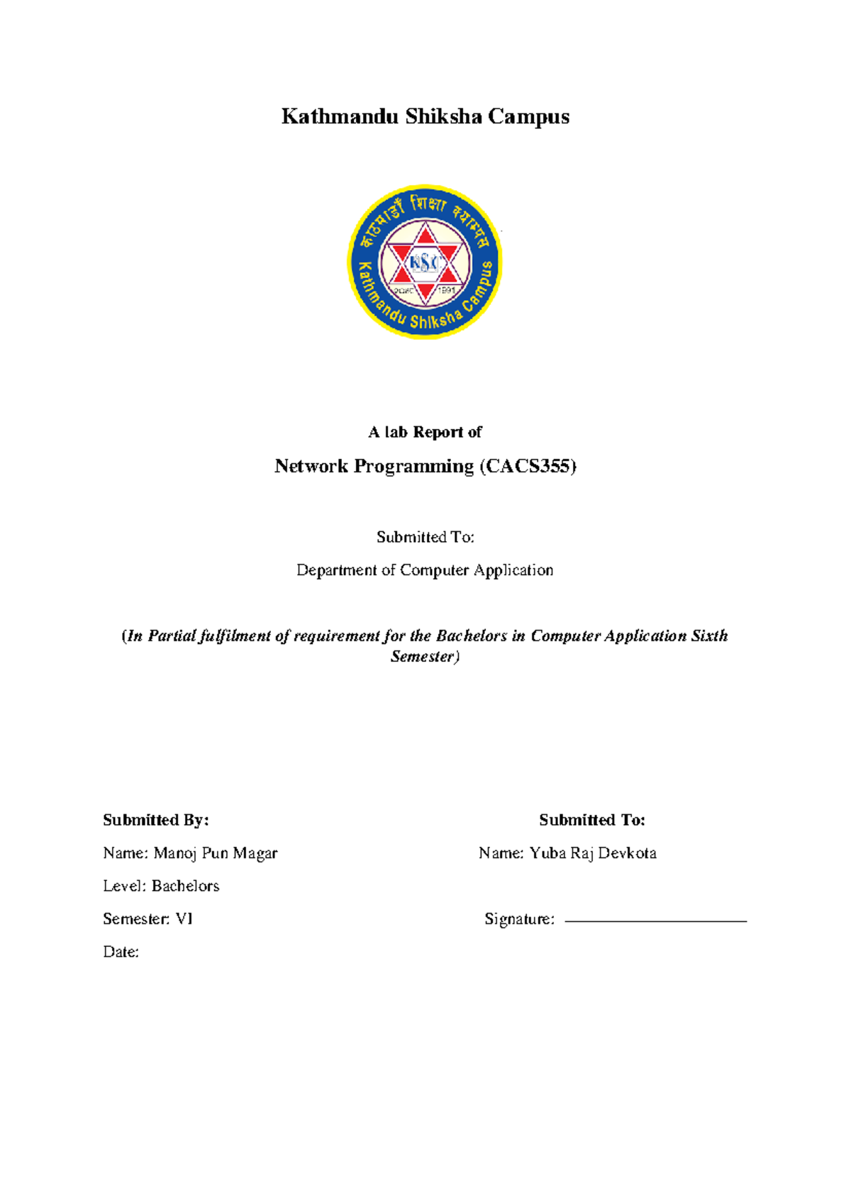 Network Programming - practice - Kathmandu Shiksha Campus A lab Report ...