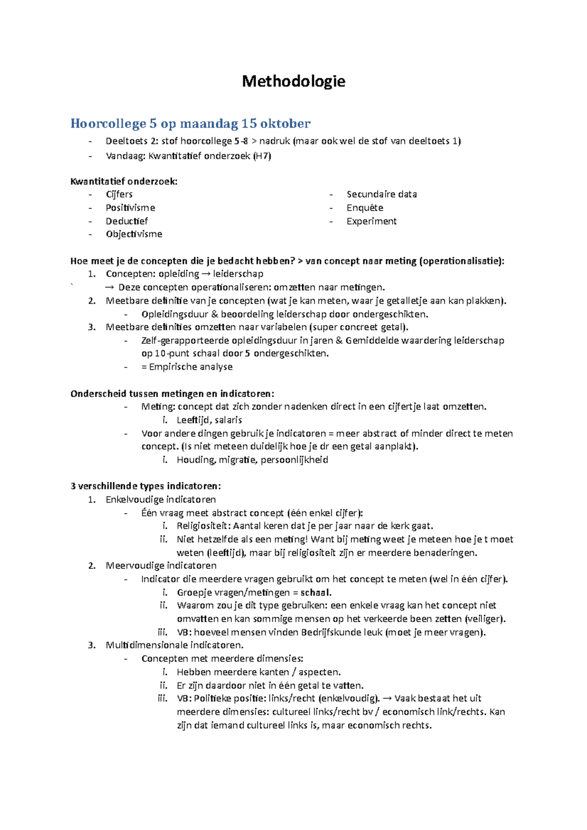 Hoorcolleges Methodologie Deeltoets 2 Methodologie Hoorcollege 5 Op