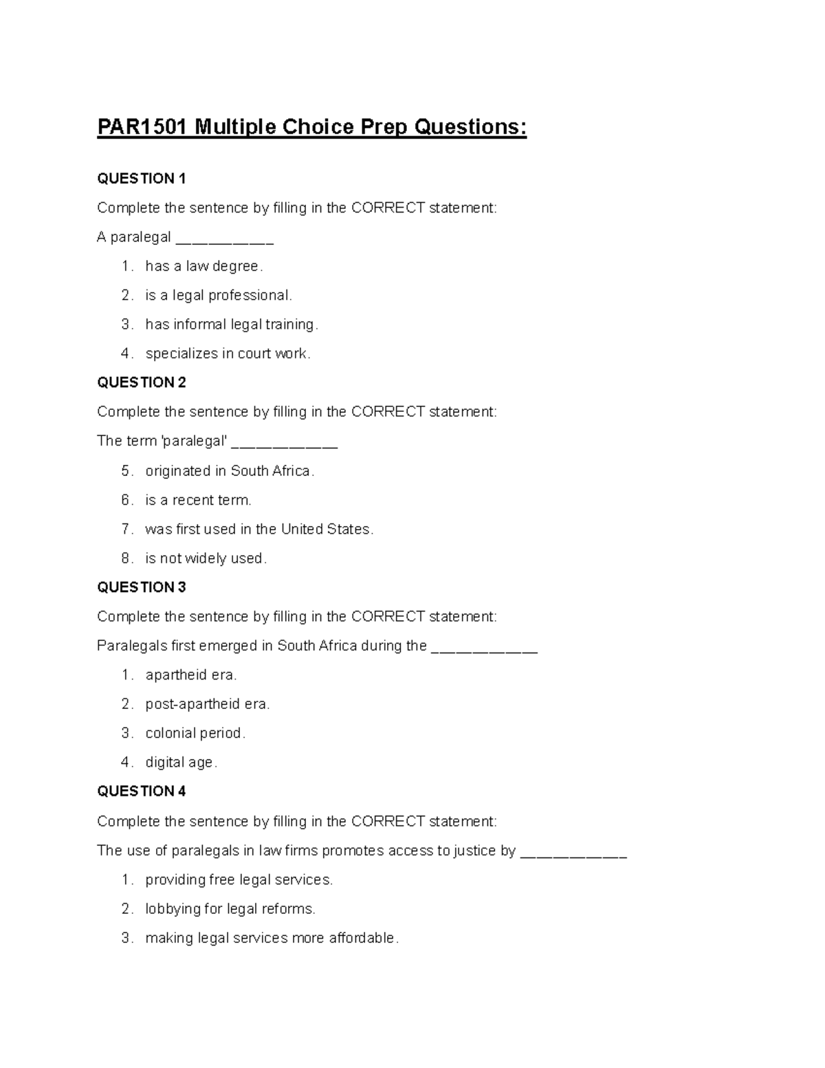 PAR1501 Exam Prep(Multiple Choice Questions) - PAR1501 Multiple Choice ...