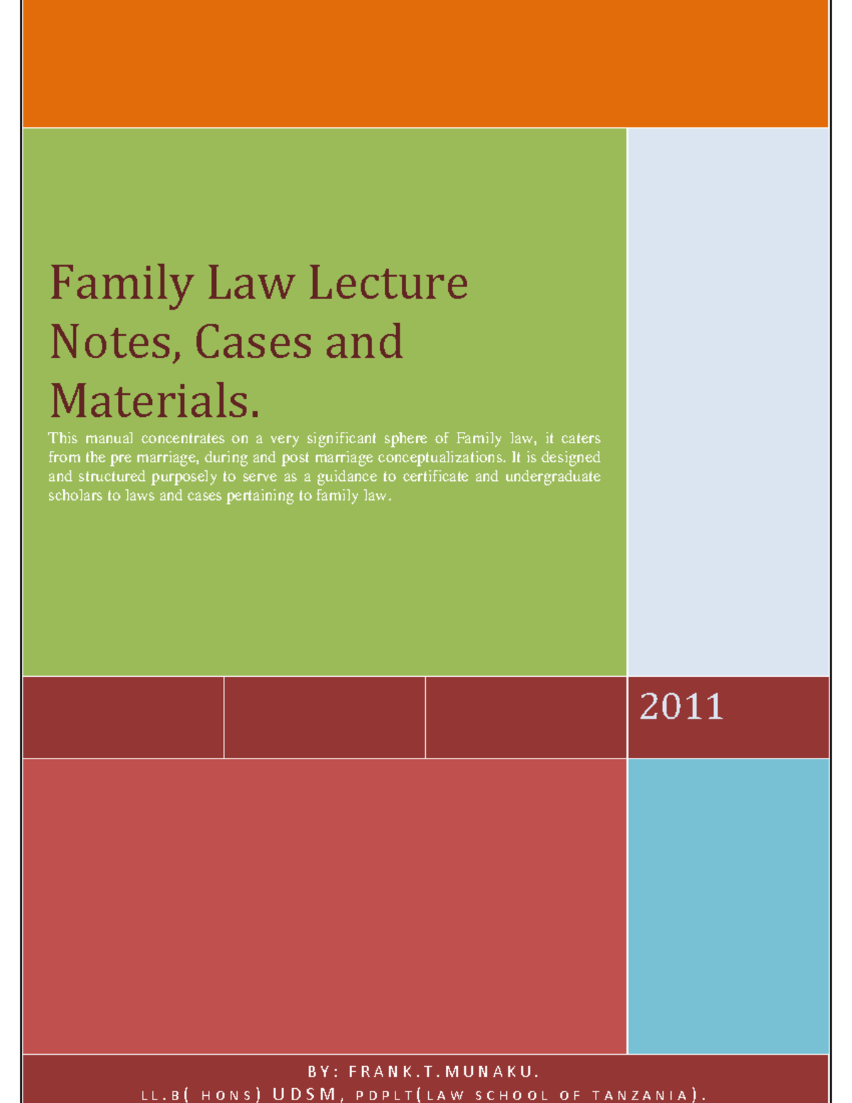 Family LAW NOTE Tz - Lecture notes 1 - 1 2011 Family Law Lecture Notes ...