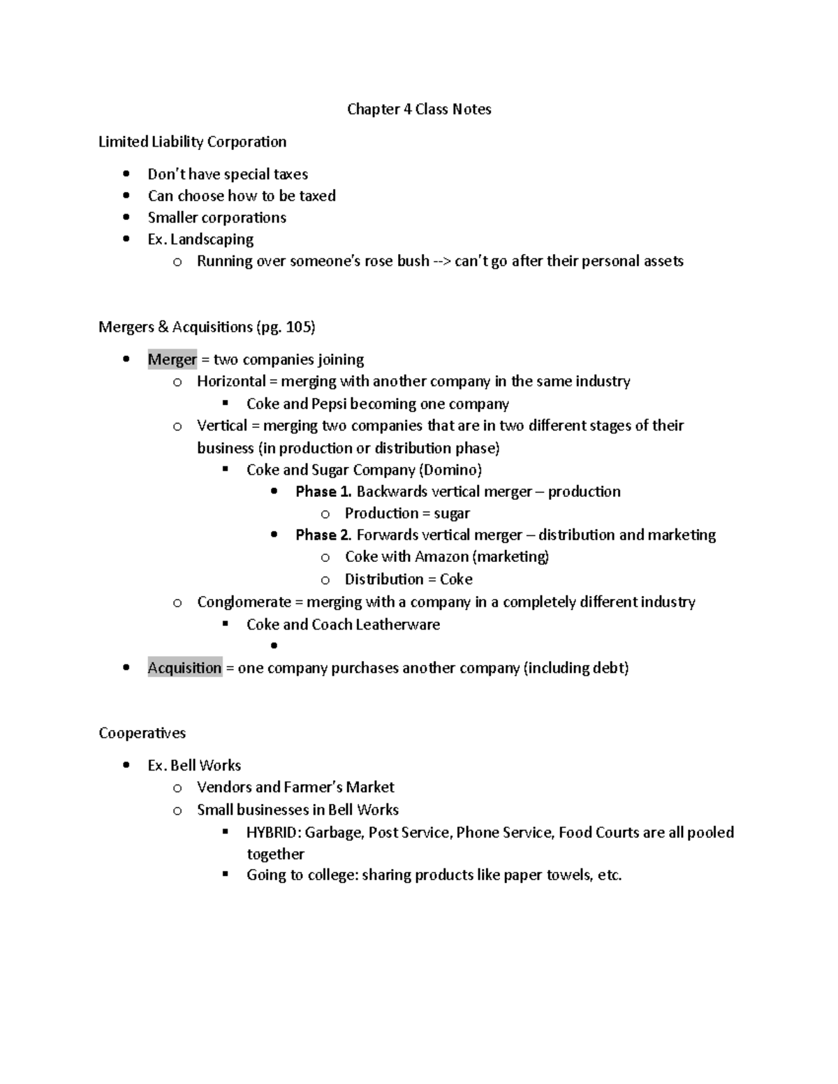 Chapter 4 Lecture Notes - Chapter 4 Class Notes Limited Liability ...