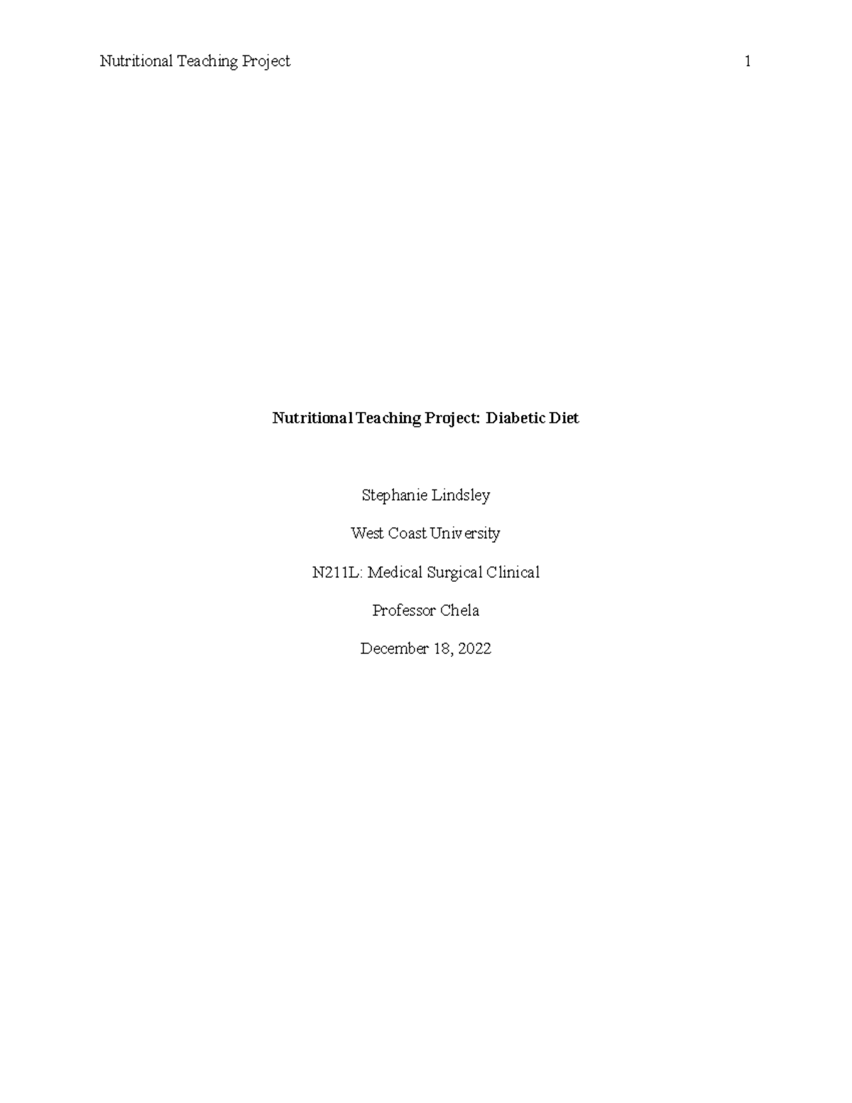 N211L Nutritional Teaching Project - Diabetic - Nutritional Teaching ...