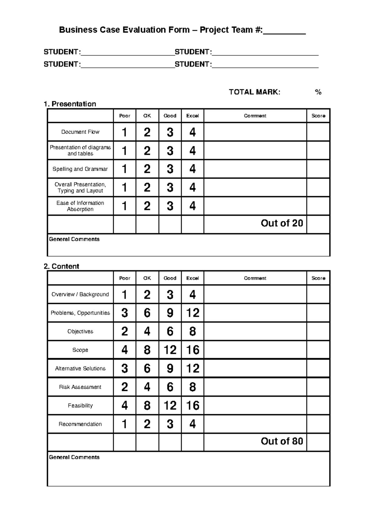 INF2009 F Business Case Evaluation Form 2024 - Business Case Evaluation ...