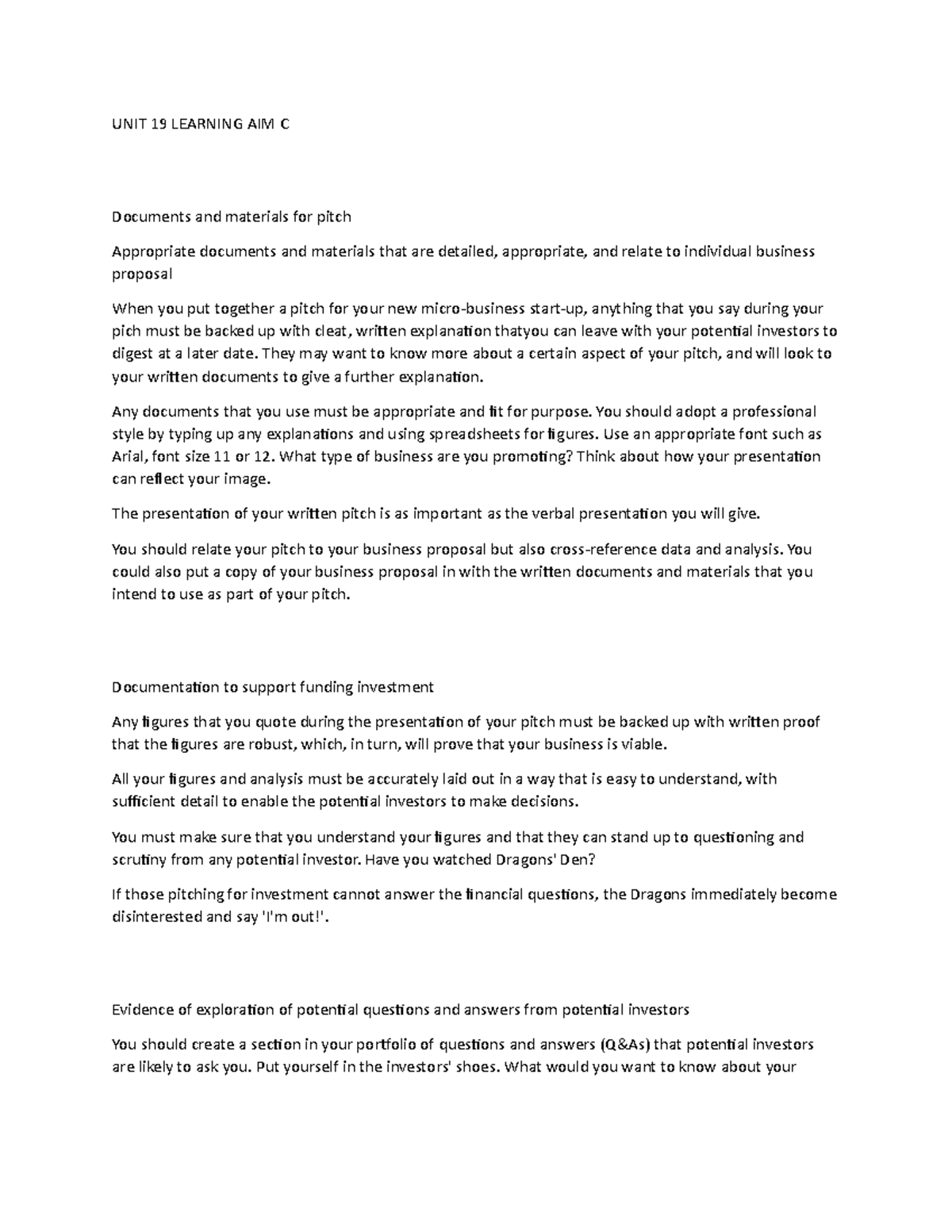 Pearson BTEC National Business Unit 19 Learning Aim C - UNIT 19 LEARNING AIM C Documents and ...