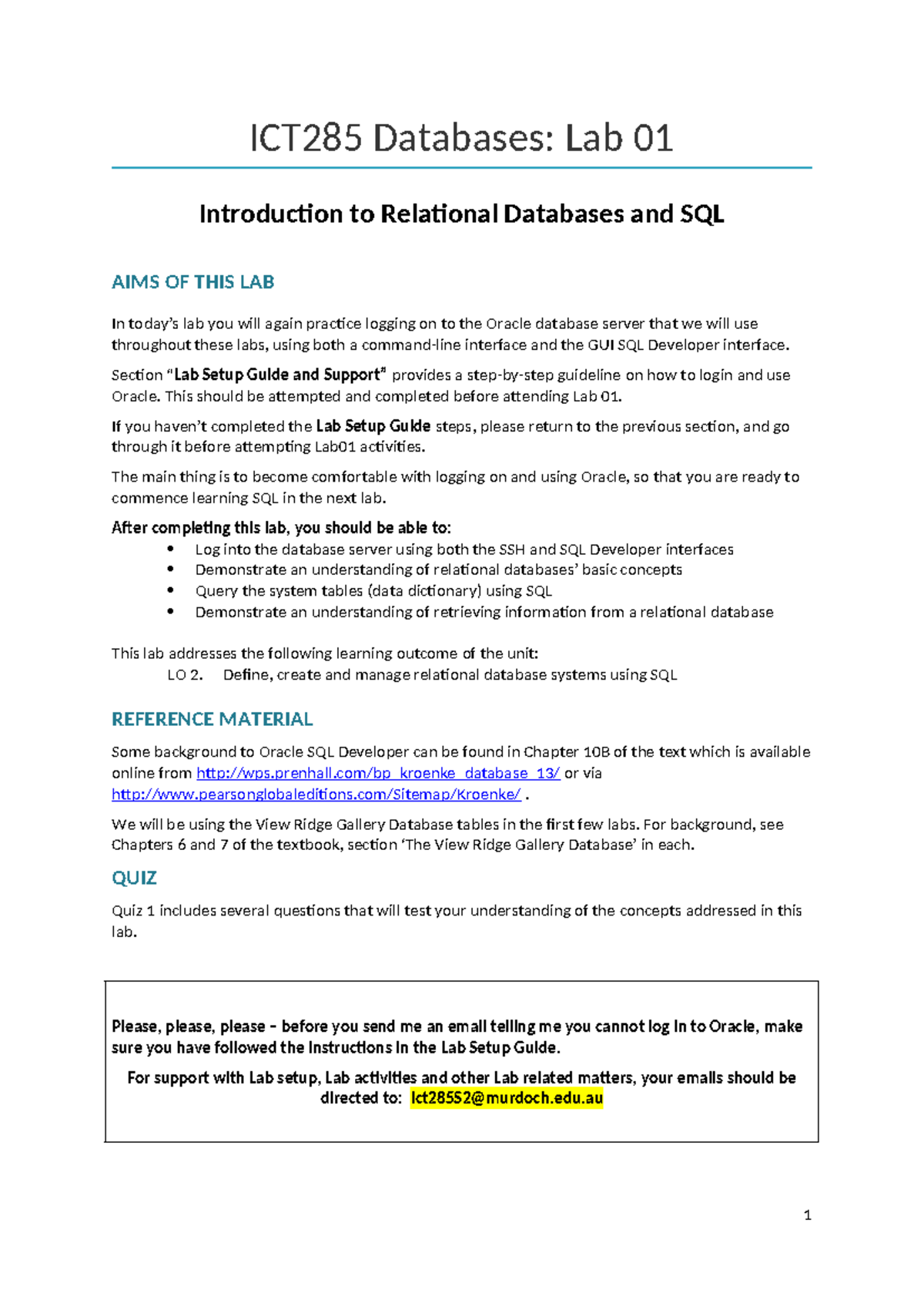 ICT285 Lab 01 - Lab - ICT285 Databases: Lab 01 Introduction to Relational Databases and SQL AIMS ...