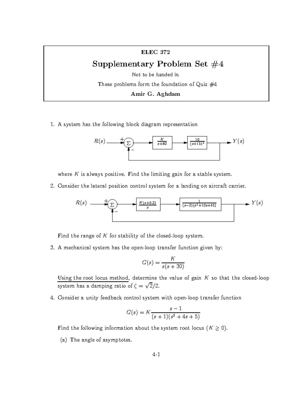 Supplementary Problems 4 - ELEC37 2 Supplementar yProblemSet# Not to be ...