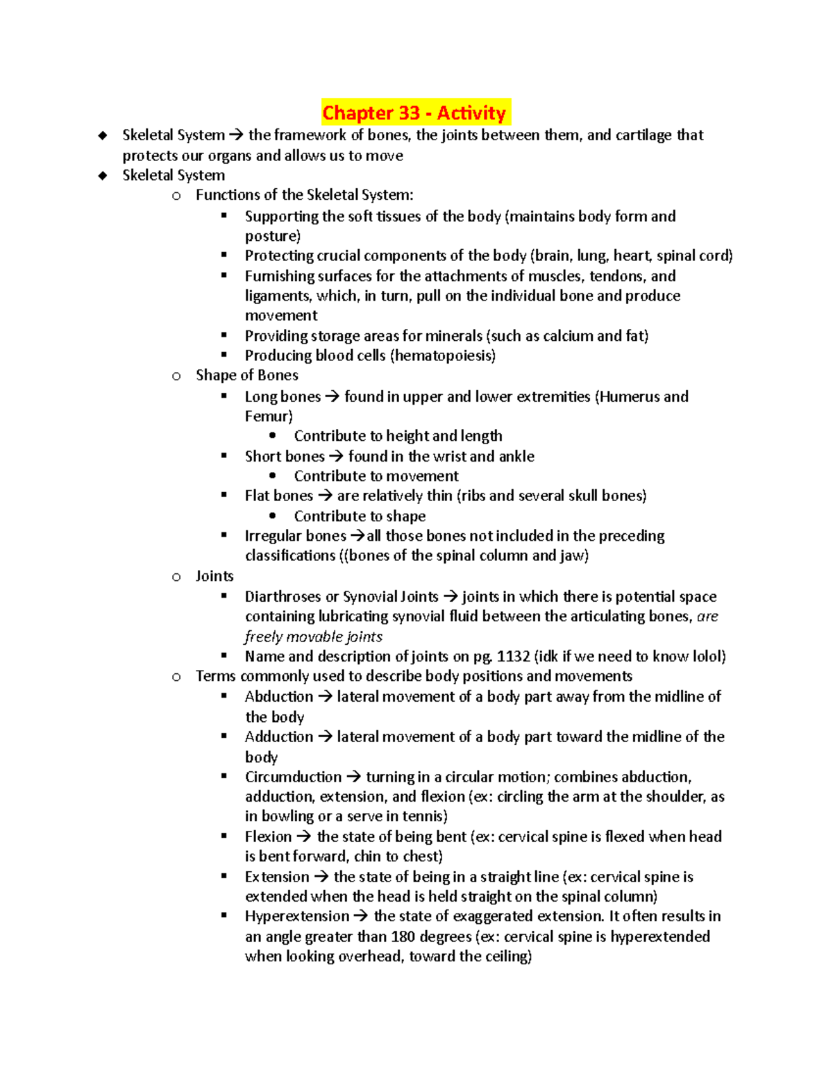 Me Chapter 33 - Activity - Chapter 33 Activity Skeletal System the ...