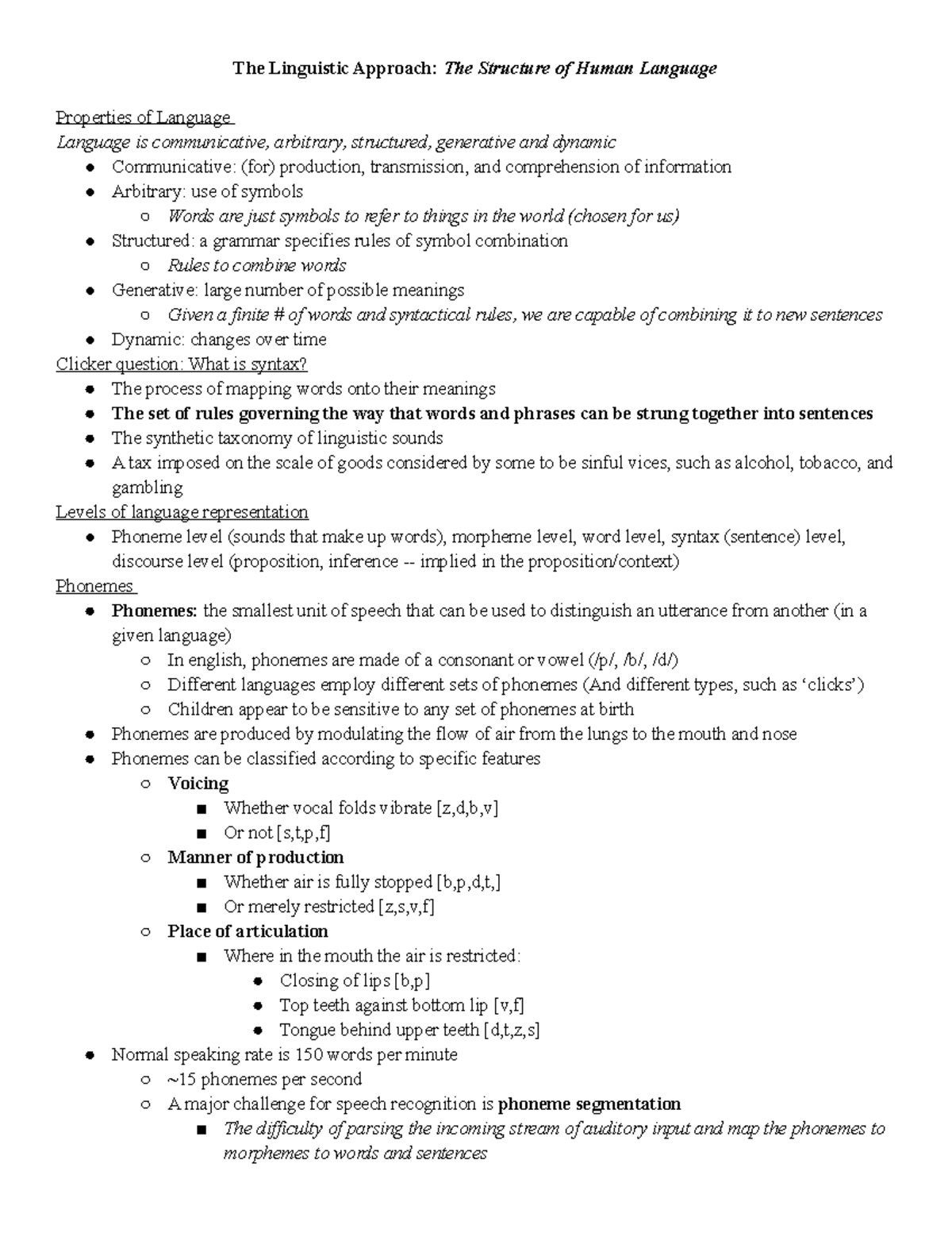 2ND HALF - Lecture notes Midterm 2 - The Linguistic Approach: The ...