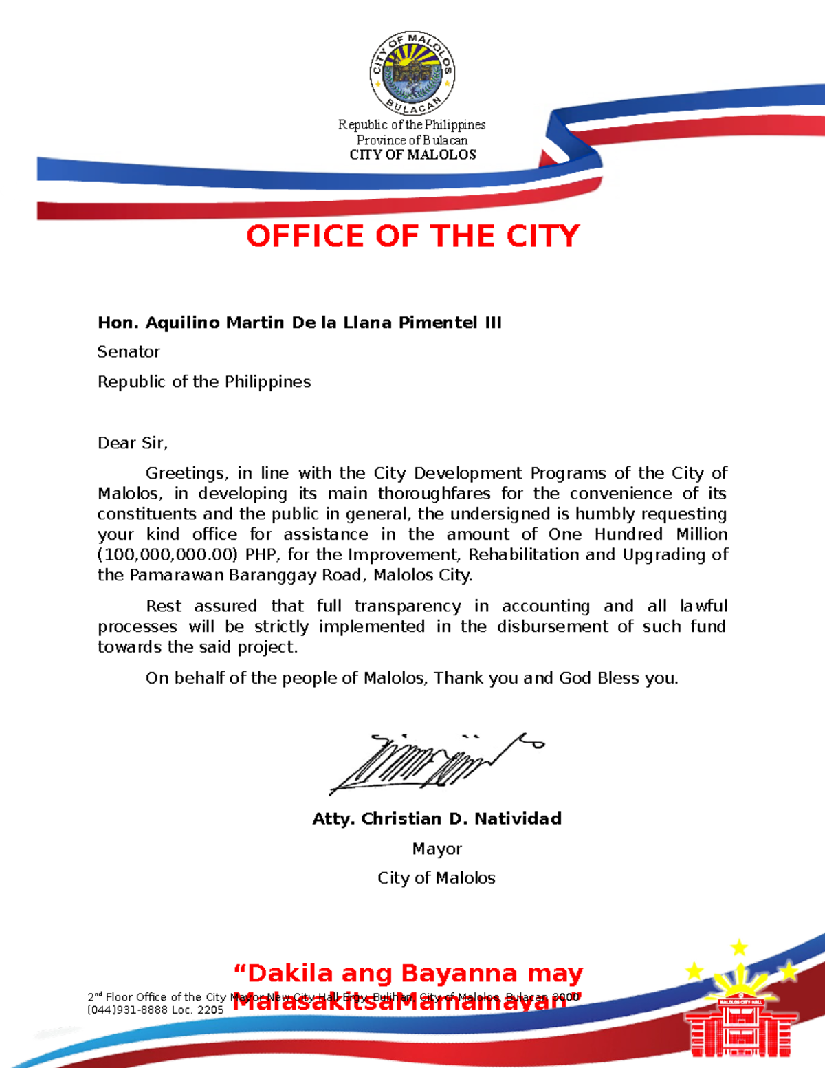 Letterhead - “Dakila ang Bayanna may MalasakitsaMamamayan” OFFICE OF ...