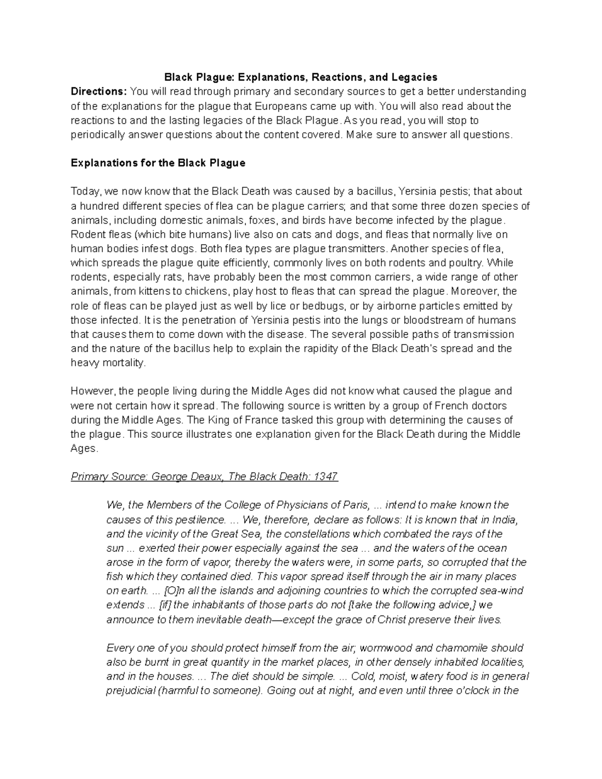 Black Plague Explanations, Reactions, and Legacies - Black Plague ...