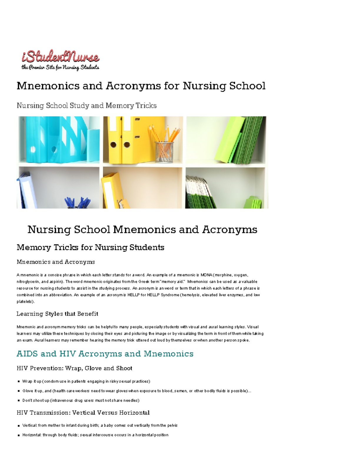 Nursing School Mnemonics and Acronyms Mnemonics and Acronyms for ...