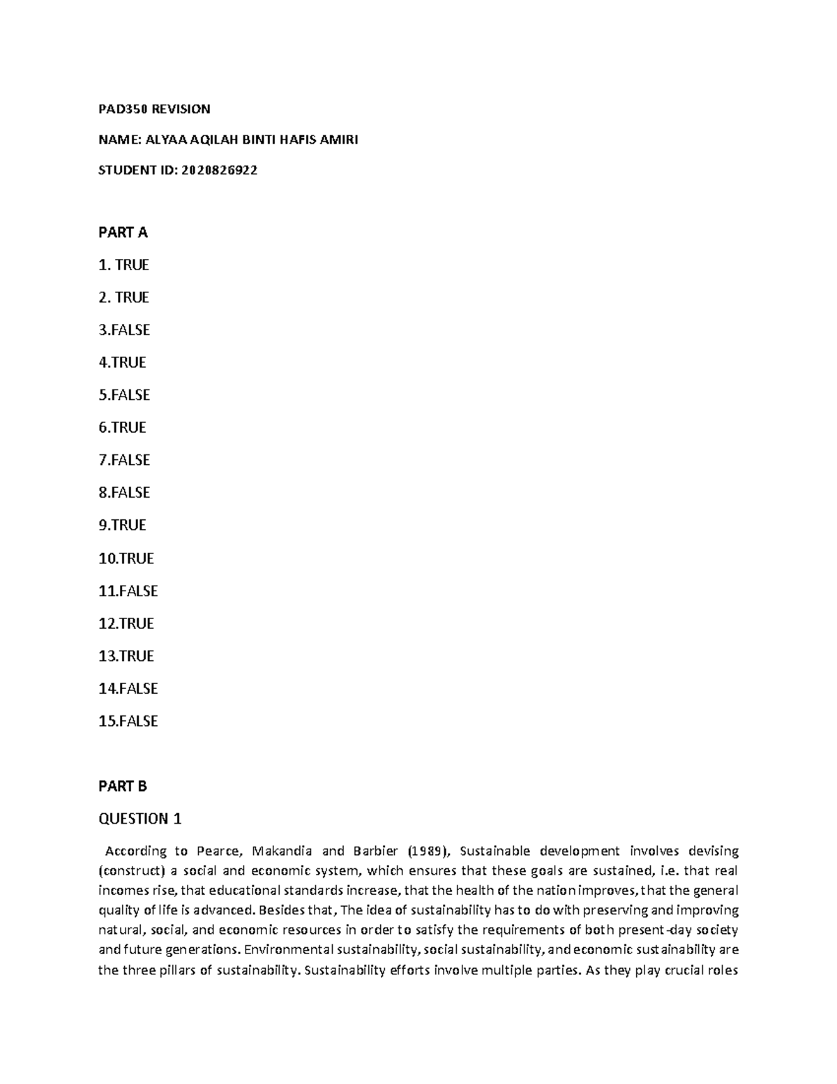 PAD350 Revision - PAD350 REVISION NAME: ALYAA AQILAH BINTI HAFIS AMIRI ...
