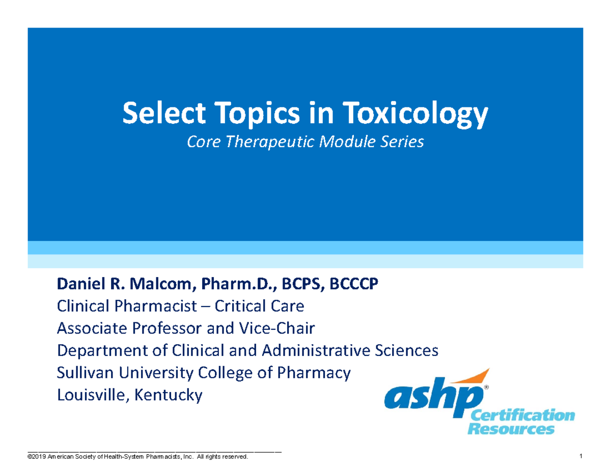 Toxicology-3 - Toxicology - Select Topics in Toxicology Core ...