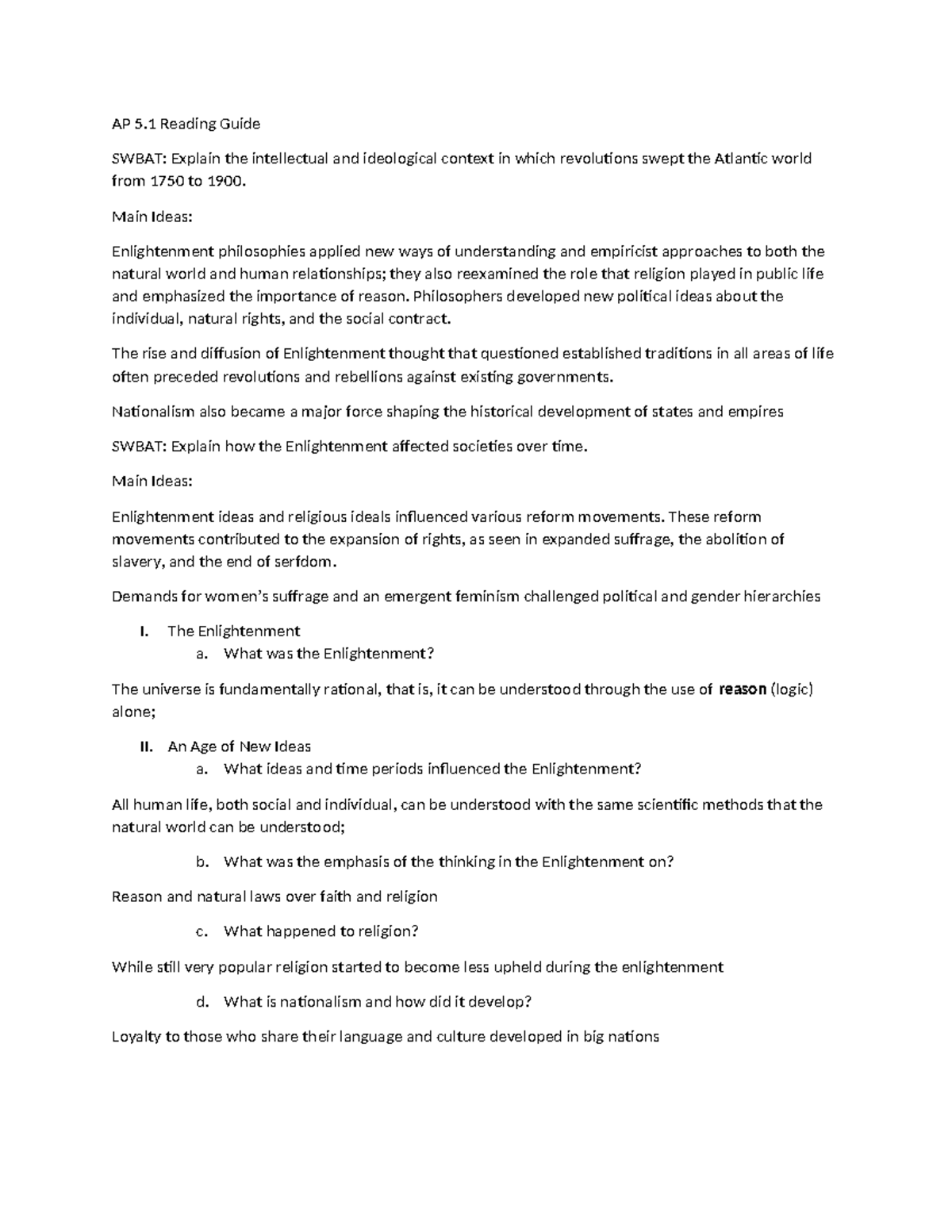 Ap 5 - aba - AP 5 Reading Guide SWBAT: Explain the intellectual and ...