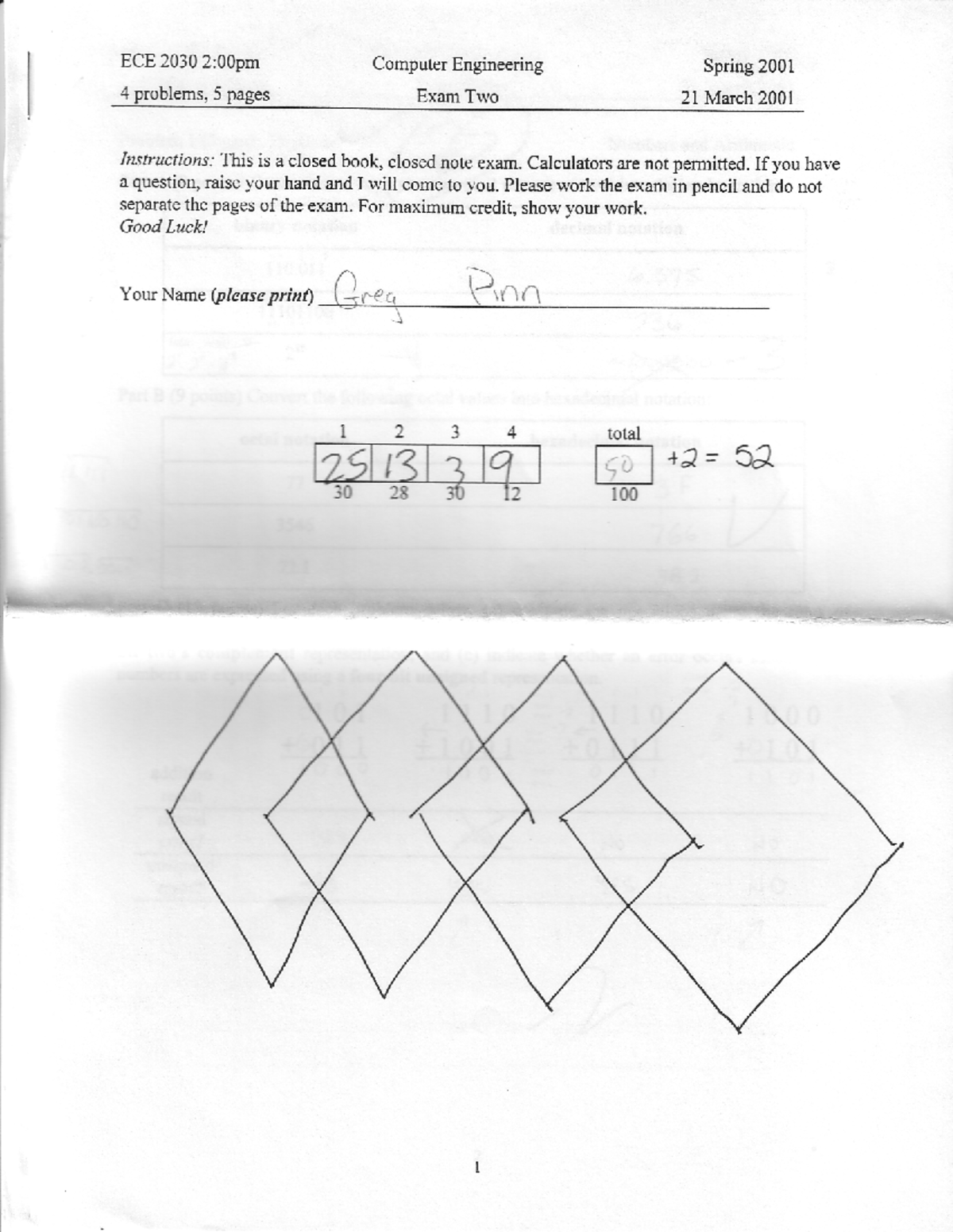 Spring 2001 Exam2 - Exam Solutions - ECE 2030 2:00pm Computer ...