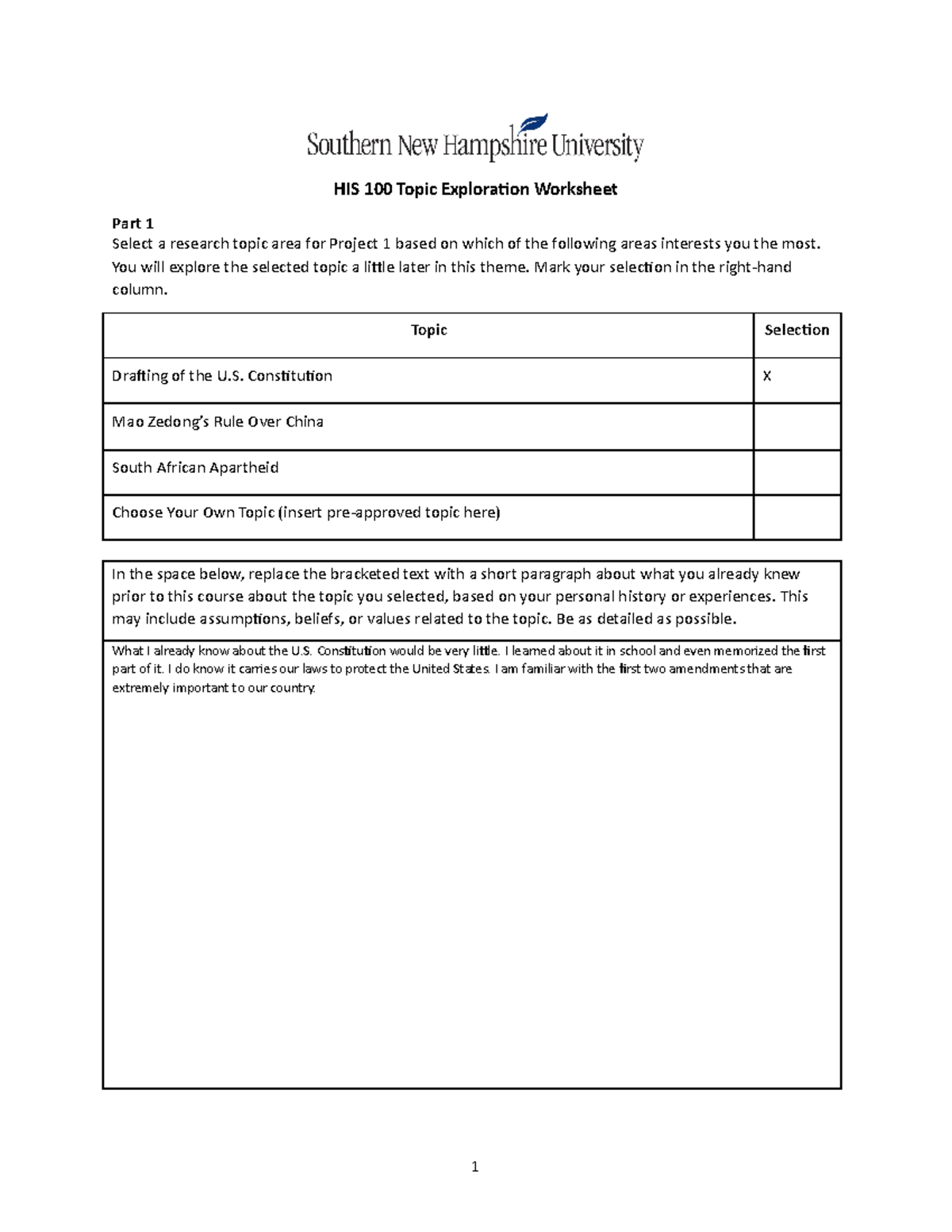 HIS 100 Topic Exploration Worksheet - HIS 100 Topic Exploration ...