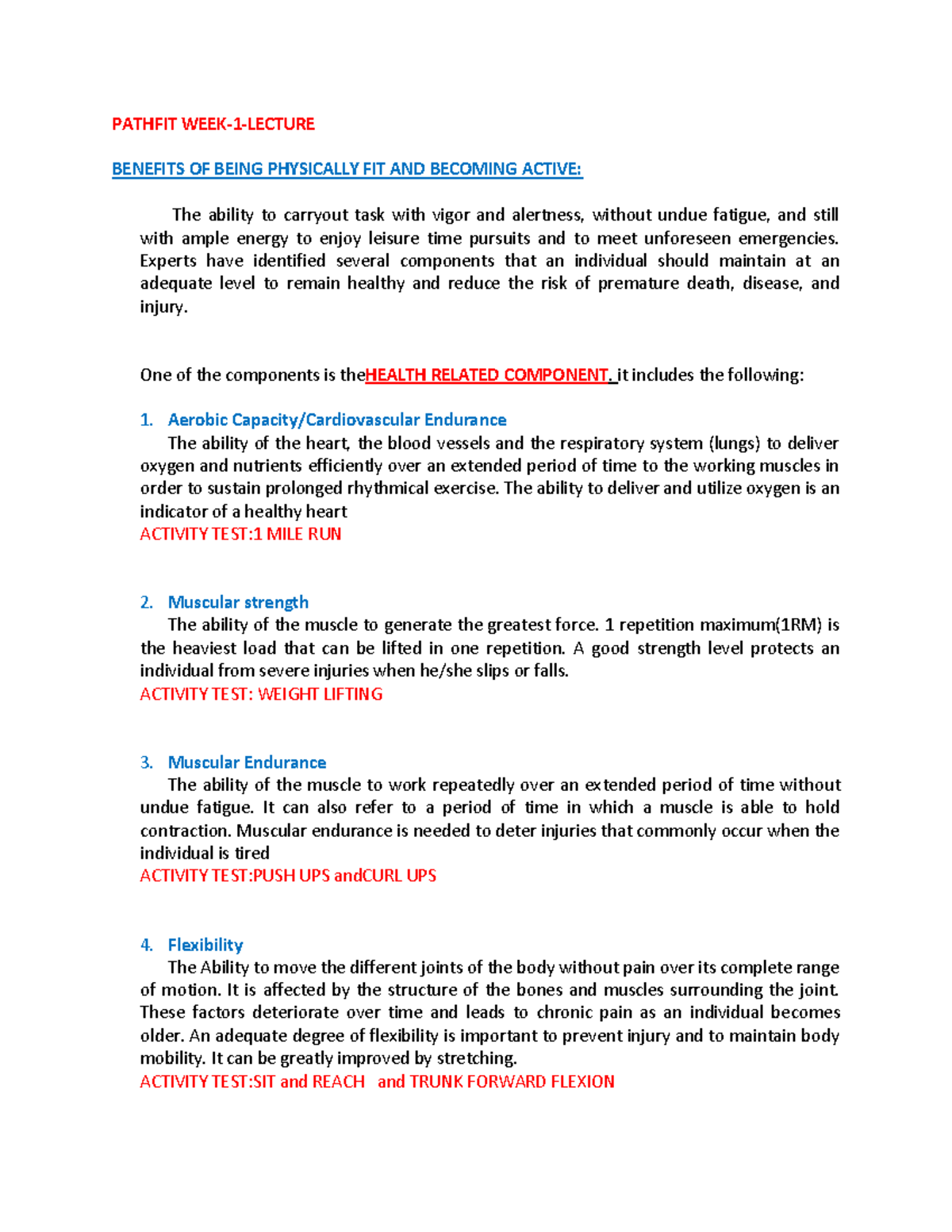 PE Week-1- Lecture - PATHFIT WEEK-1-LECTURE BENEFITS OF BEING ...