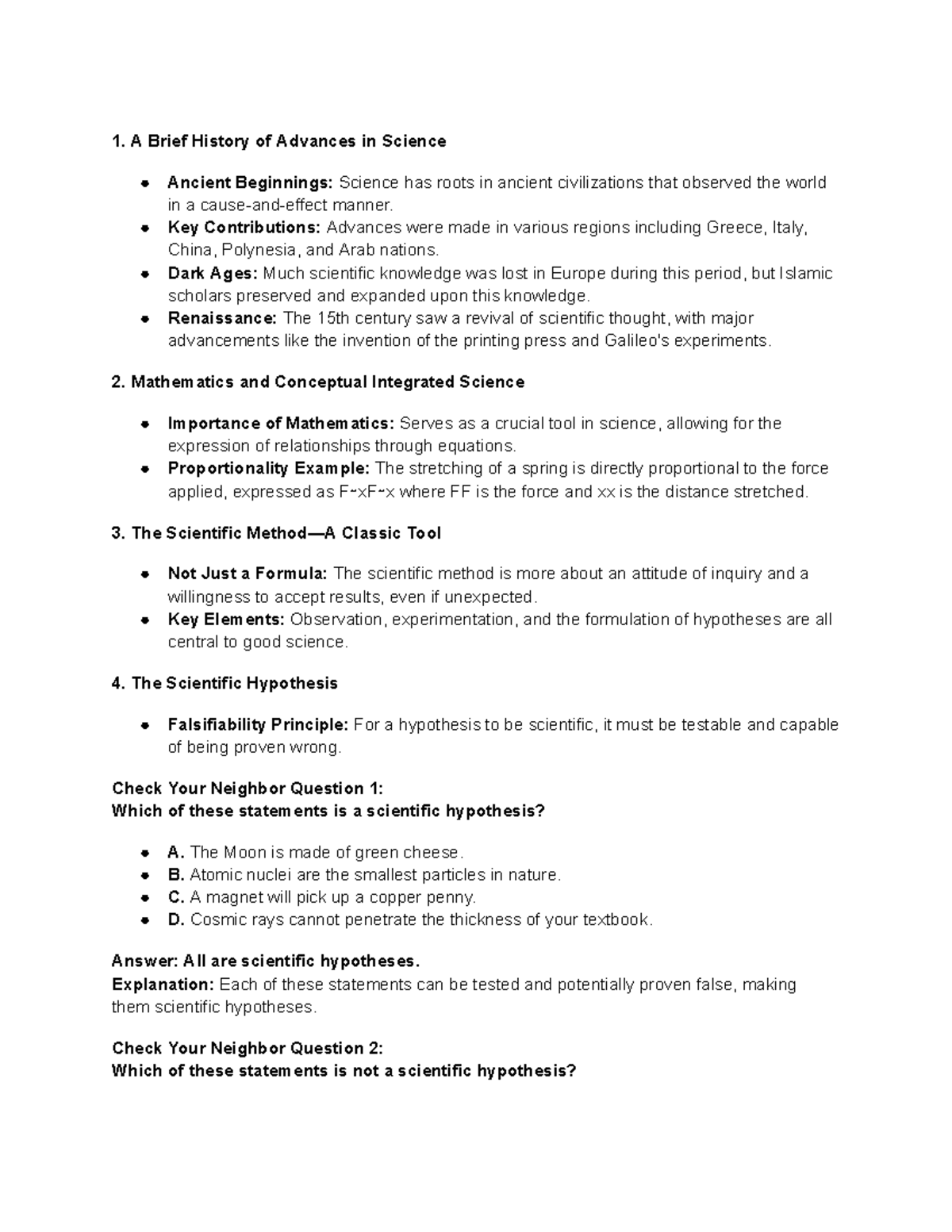 Ch. 1 - Notes - A Brief History of Advances in Science Ancient ...