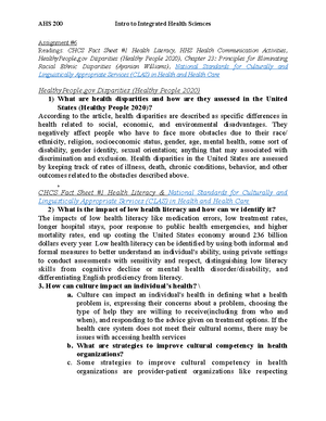 AHS200 Assignment#6 - AHS 200 assignment - AHS 200 Intro to Integrated ...