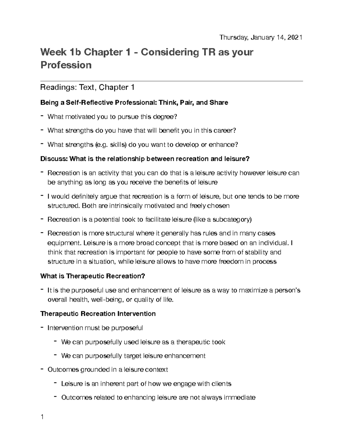 Week 1b - Chapter 1 - Dr. Son Truong - Week 1b Chapter 1 - Considering TR as your Profession ...