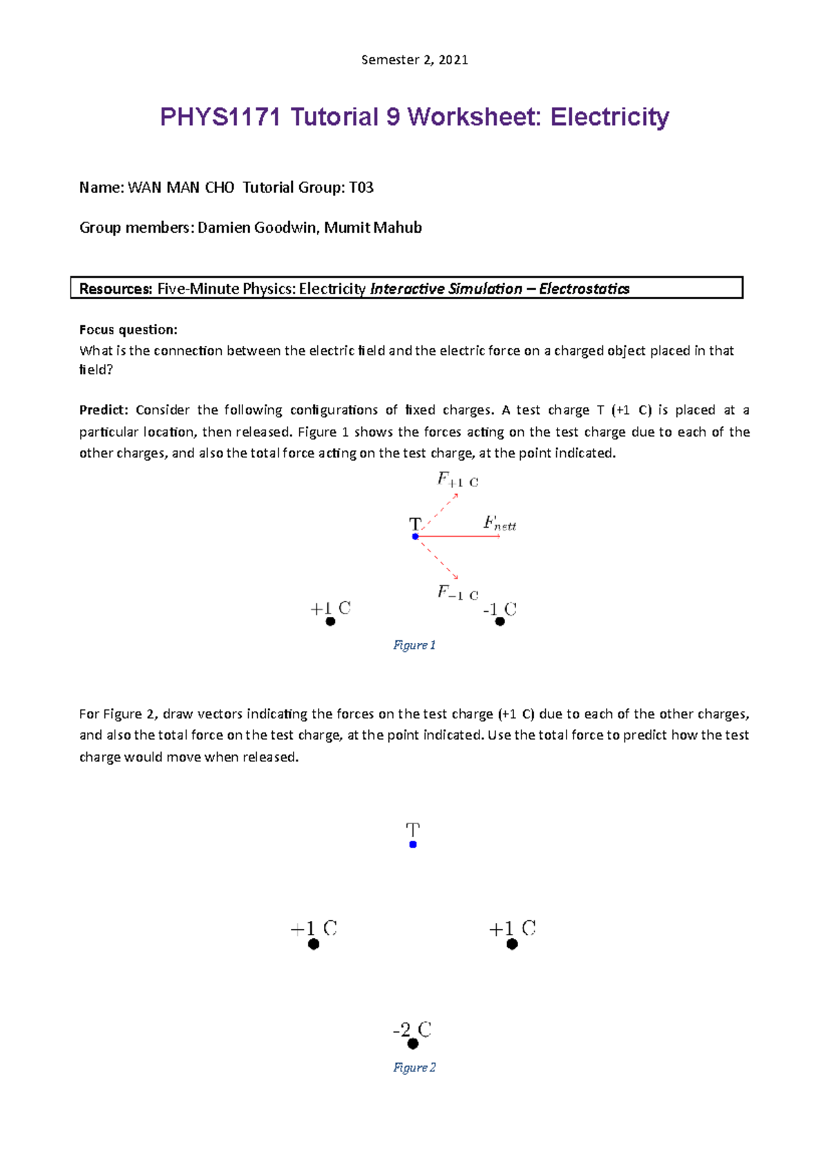PHYS1171 2021s2.Tutorial 09 Worksheet - Electricity - PHYS1171 - UQ ...