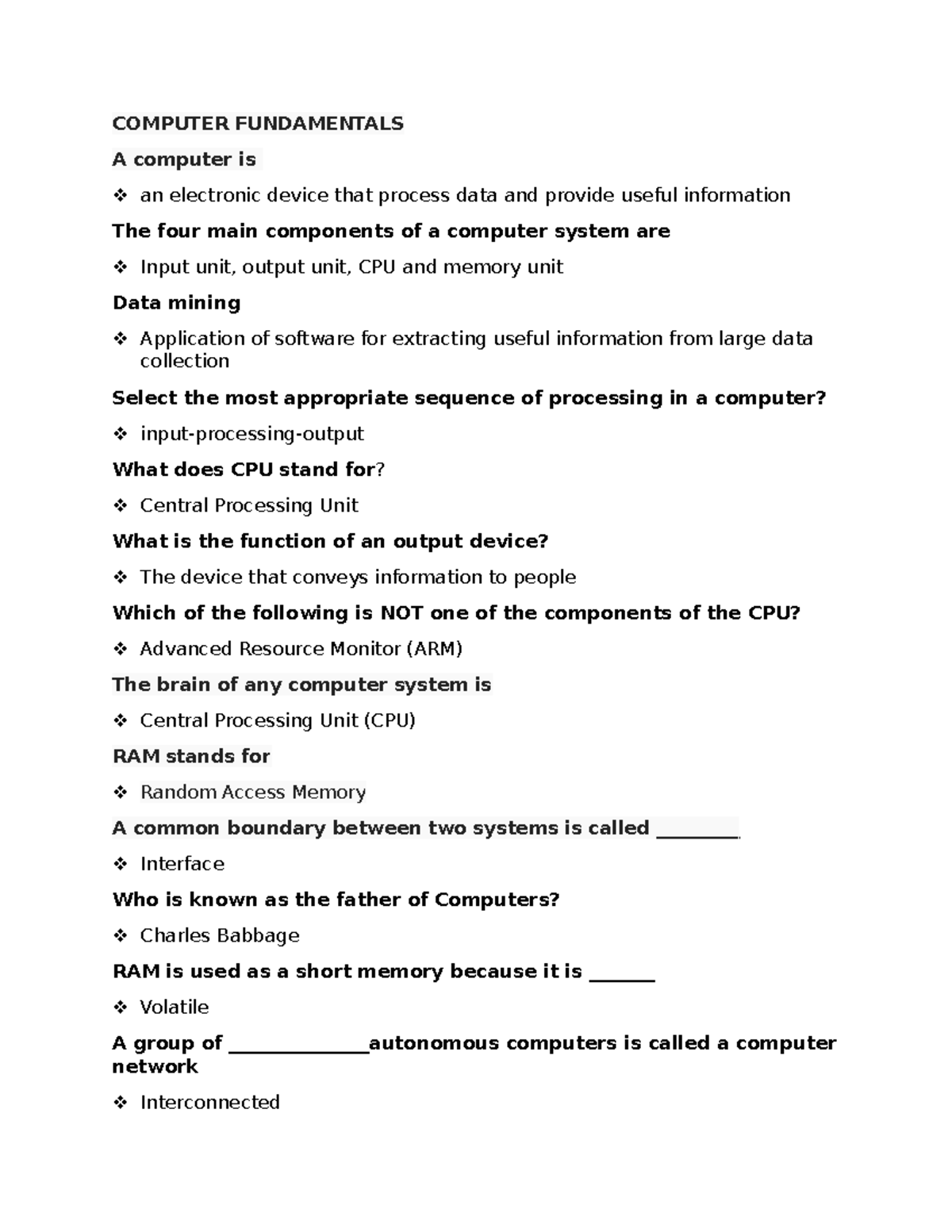 Compu TER - COMPUTER FUNDAMENTALS A computer is an electronic device ...