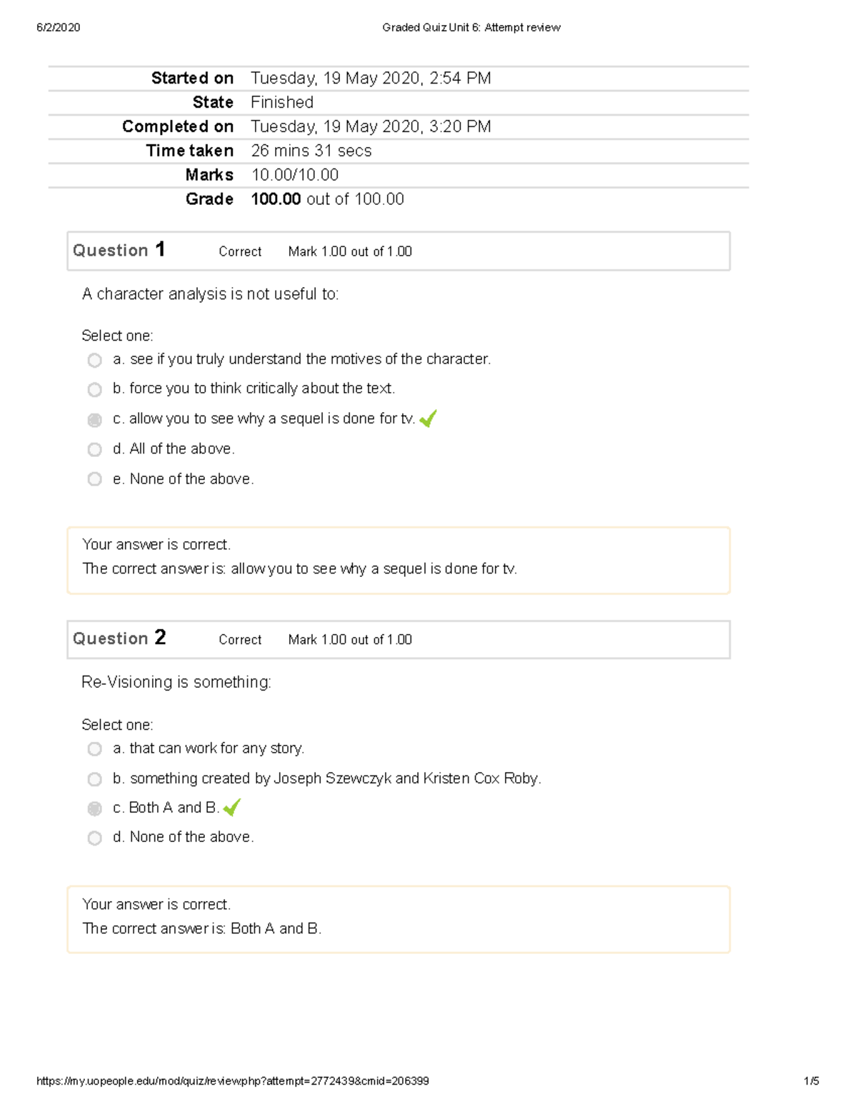 Graded Quiz Unit 6 - Started on Tuesday, 19 May 2020, 2:54 PM State ...