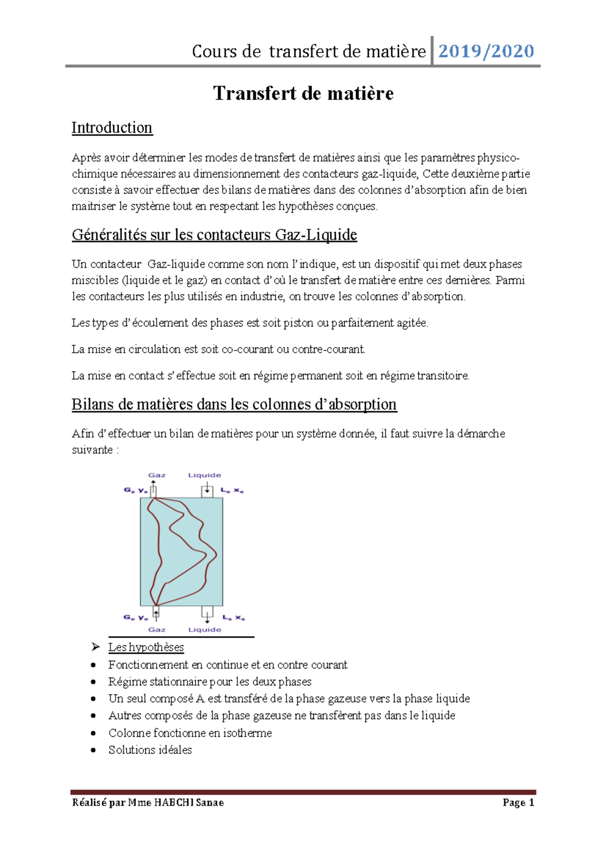 Cours Transfert de matière Partie 2 - Cours de transfert de matière ...