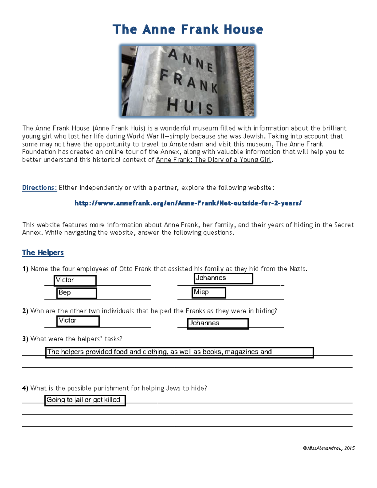 Copy of Diaryof Anne Frank Exploringthe Annex - © MissAlexandraL, 201 5 ...