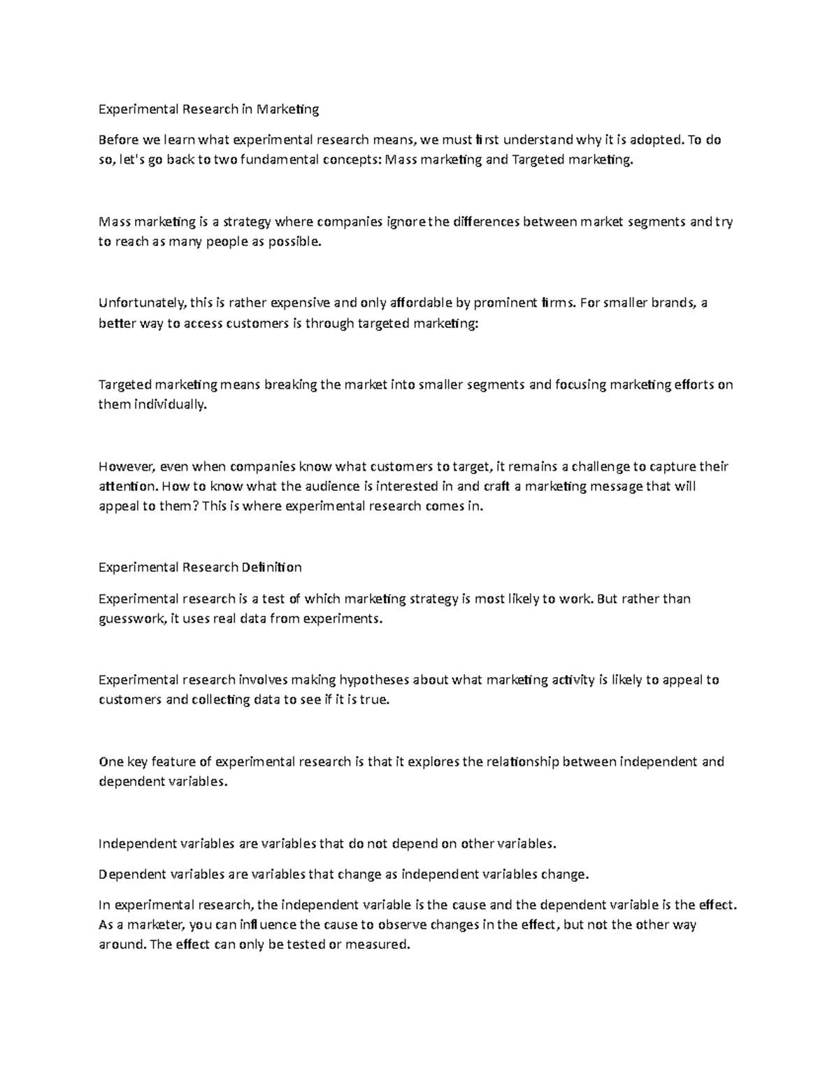 Experimental research - To do so, let's go back to two fundamental ...