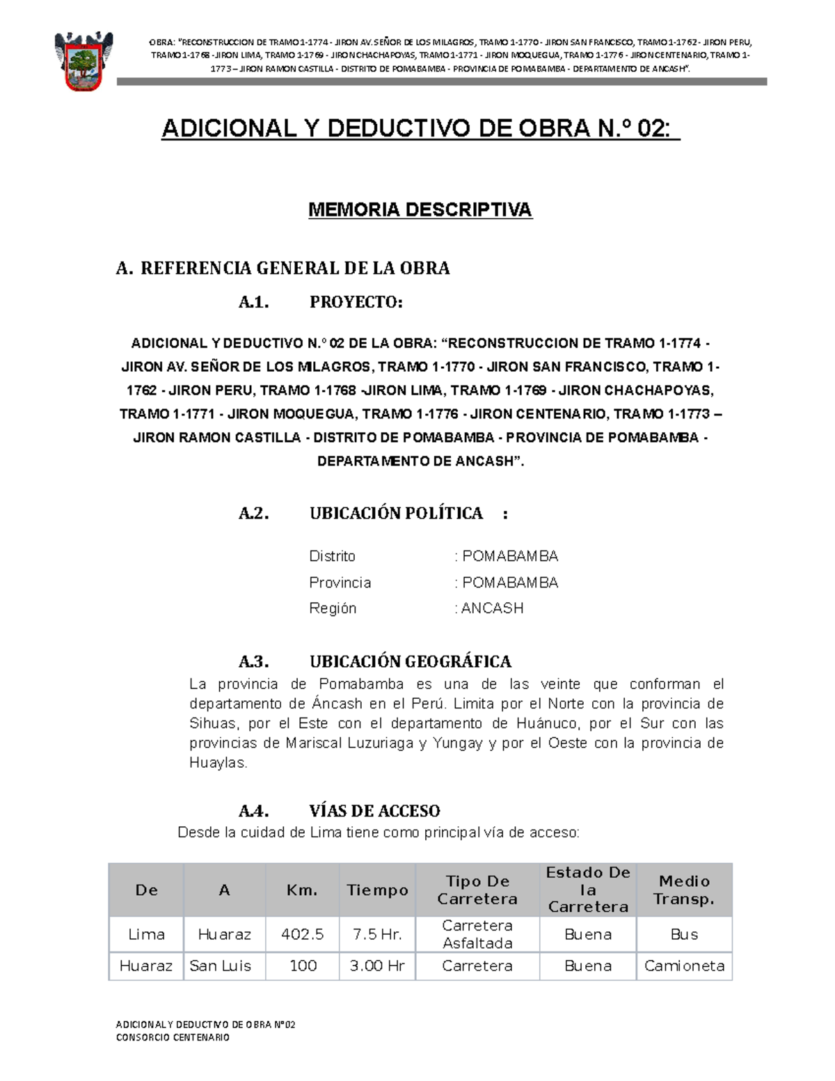 01. Memoria Descriptiva - Adicional Y Deductivon°02 rev01 - ADICIONAL Y DEDUCTIVO DE OBRA N.º 02 ...