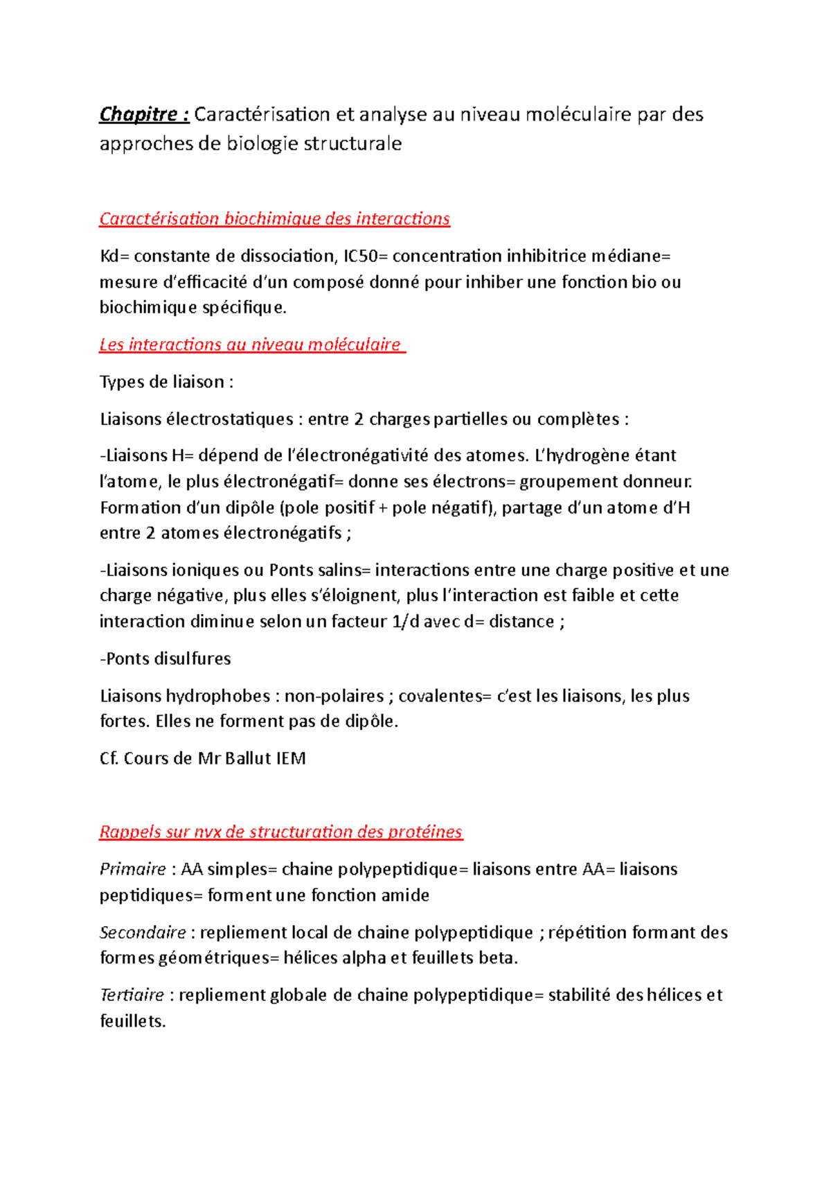 CM Ravaud - Cours sur les Techniques de Biologie Structurale L3. - Chapitre : Caractérisation et ...
