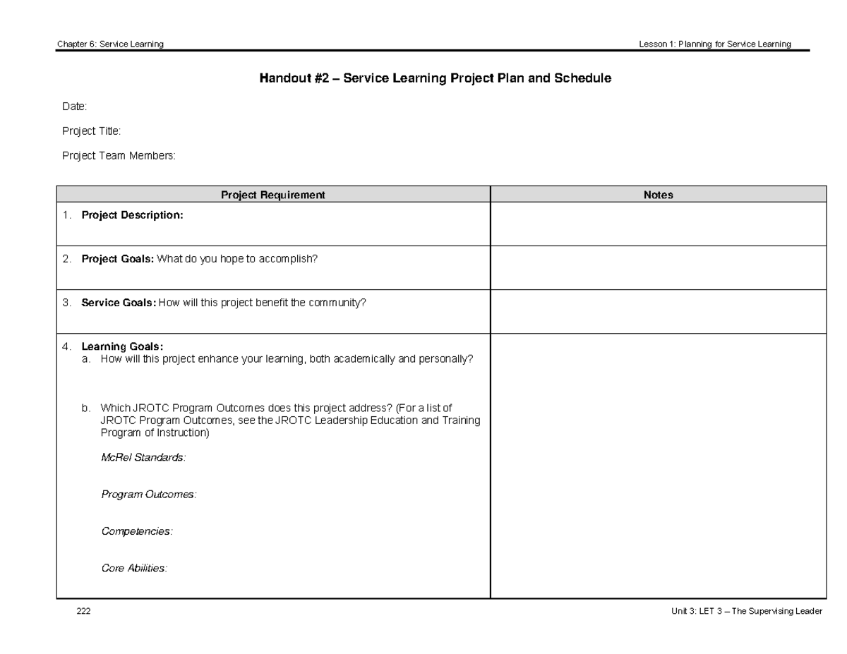 View Handout PDF (18) - Chapter 6: Service Learning Lesson 1: Planning ...