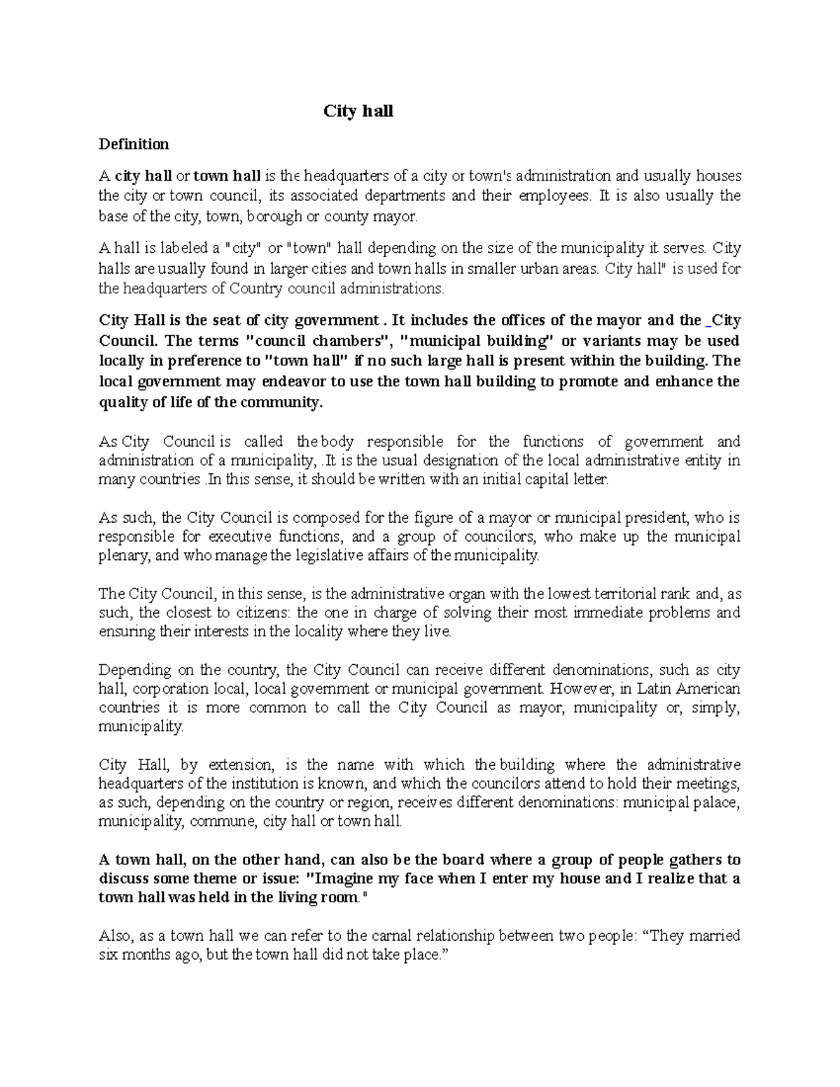 Litruture review of City hall - City hall Definition A city hall or ...