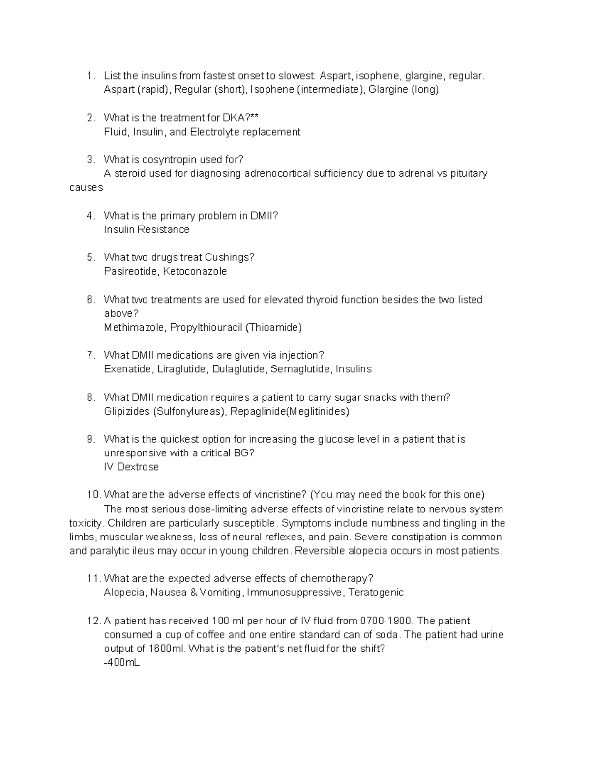 Pharm Final Study Guide Packet - List the insulins from fastest onset ...