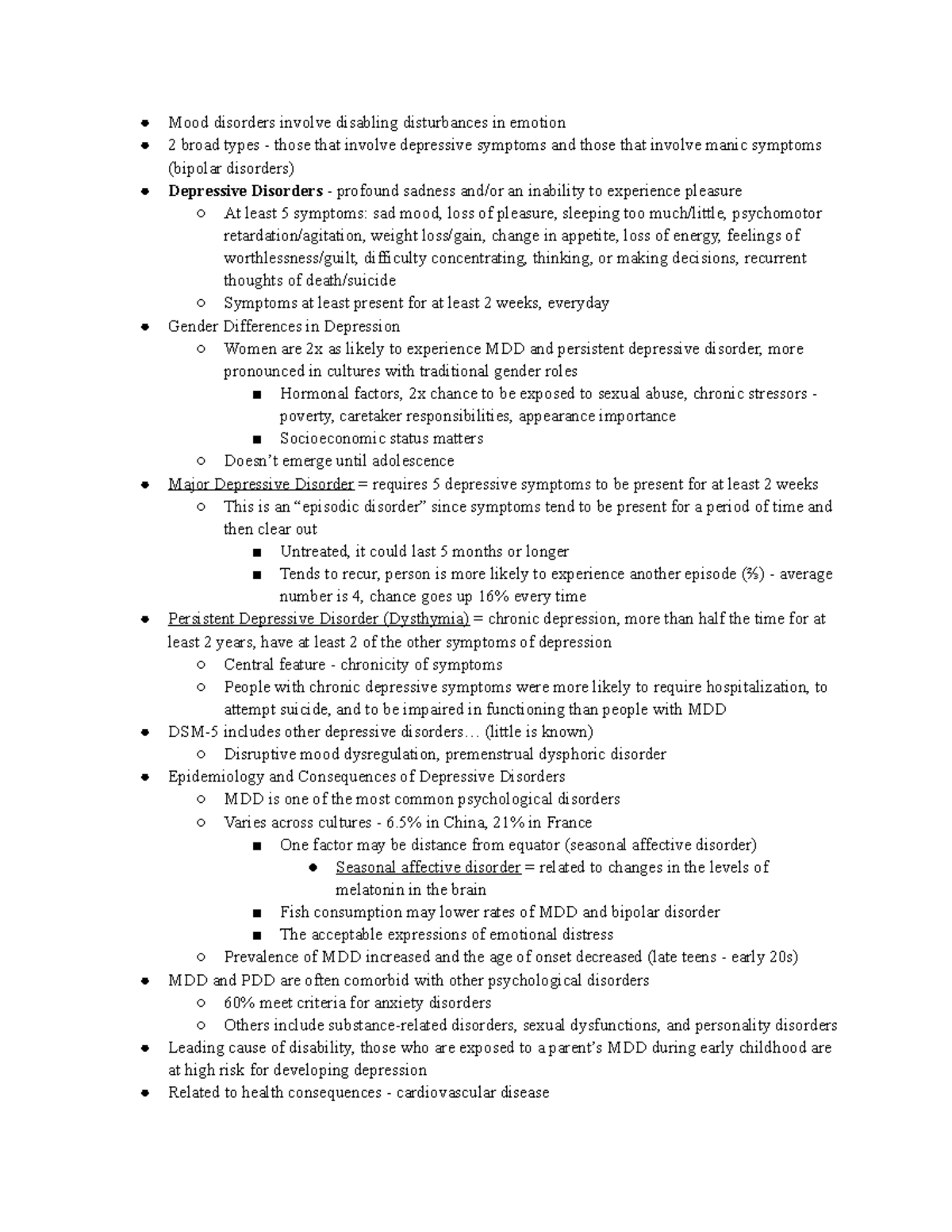 Abnormal - Ch. 5 - Lecture notes Chapter 5 - Mood disorders involve ...