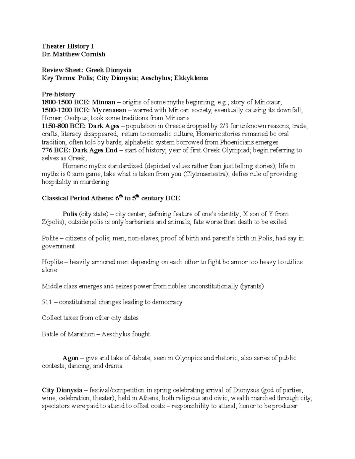 Review+Sheet+3,+Greek+Dionysia - Theater History I Dr. Matthew Cornish ...