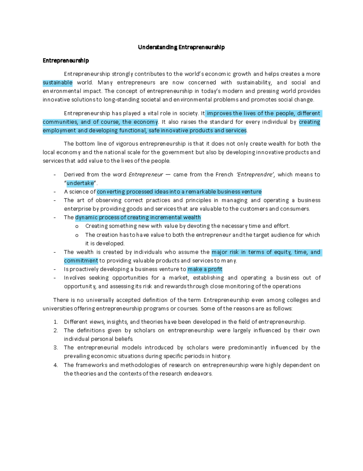 Introduction to Entrepreneurship - Understanding Entrepreneurship ...