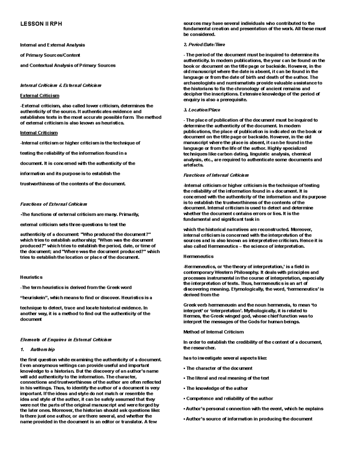 Lesson-2-RPH - LESSON II RPH Internal and External Analysis of Primary ...