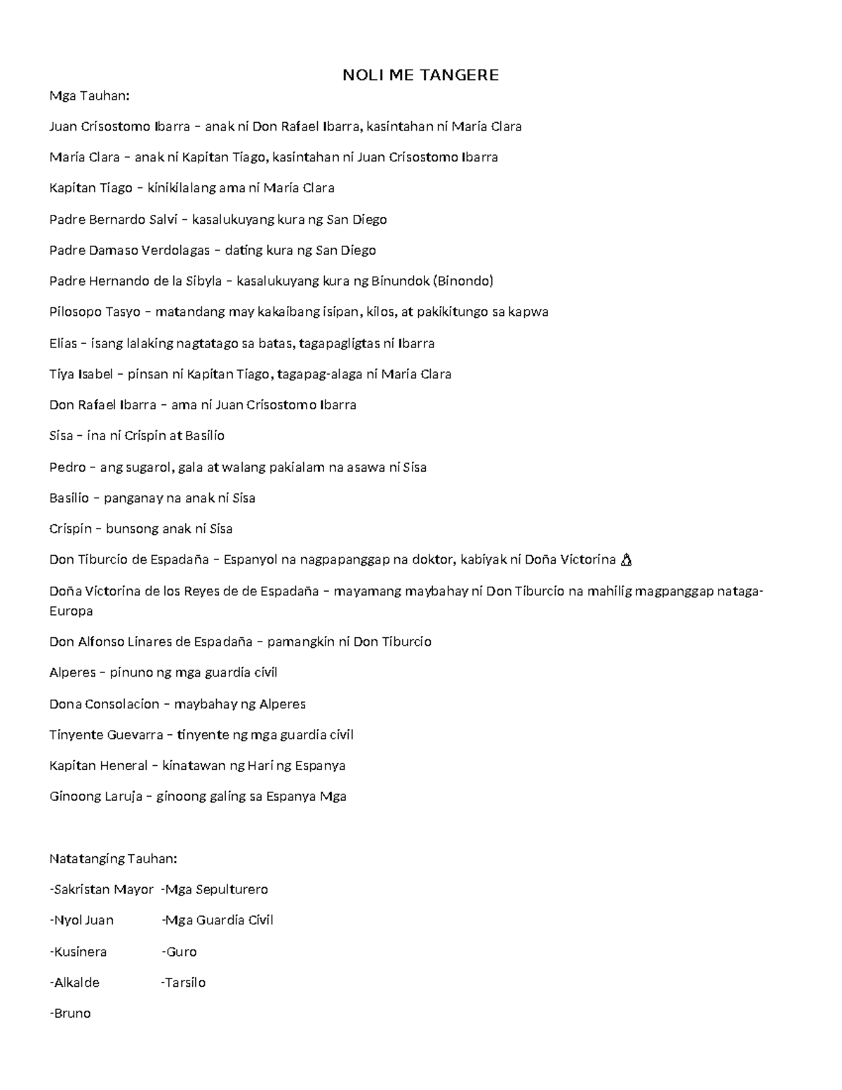 Filipino-noli - NOLI ME TANGERE Mga Tauhan: Juan Crisostomo Ibarra ...