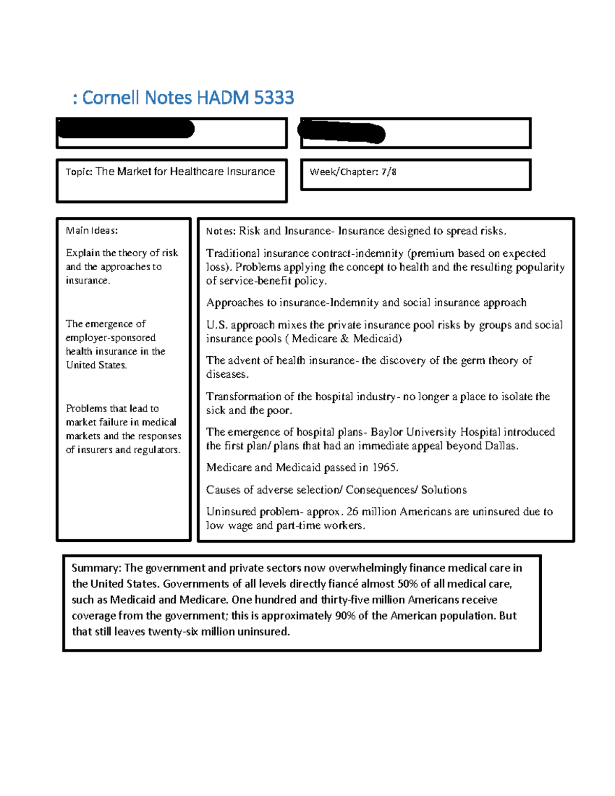 Chap 8 - notes - : Cornell Notes HADM 5333 Name: Crystal Salcedo Topic ...